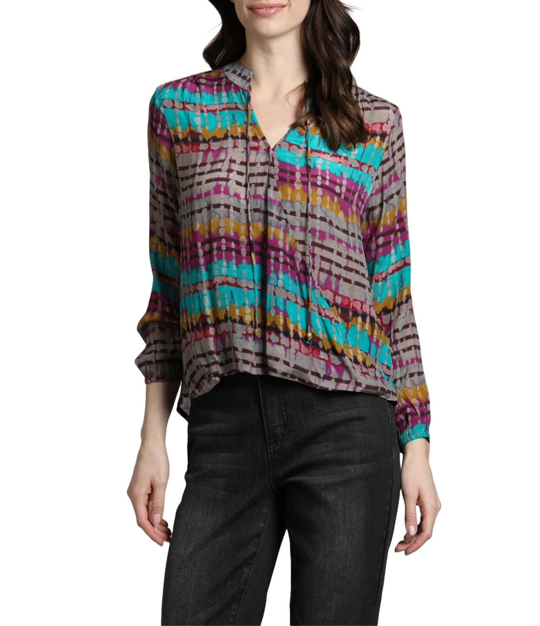 APNY Floral Collared Roll Tab Sleeve Button Up Top | Dillard's