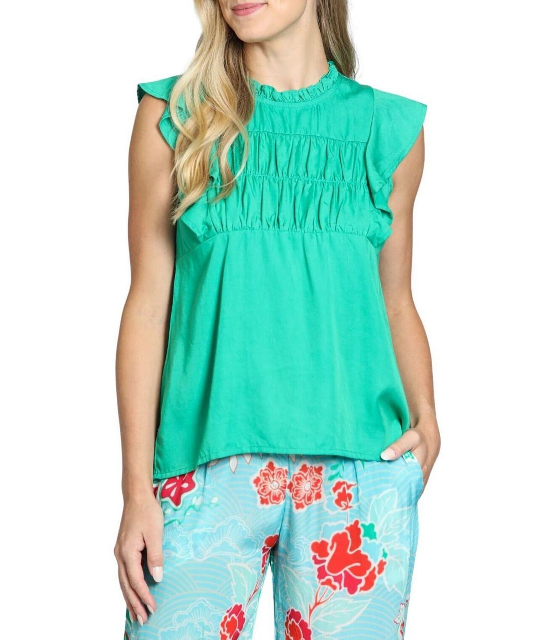 APNY Round Neck Sleeveless Ruffle Smocked Top | Dillard's