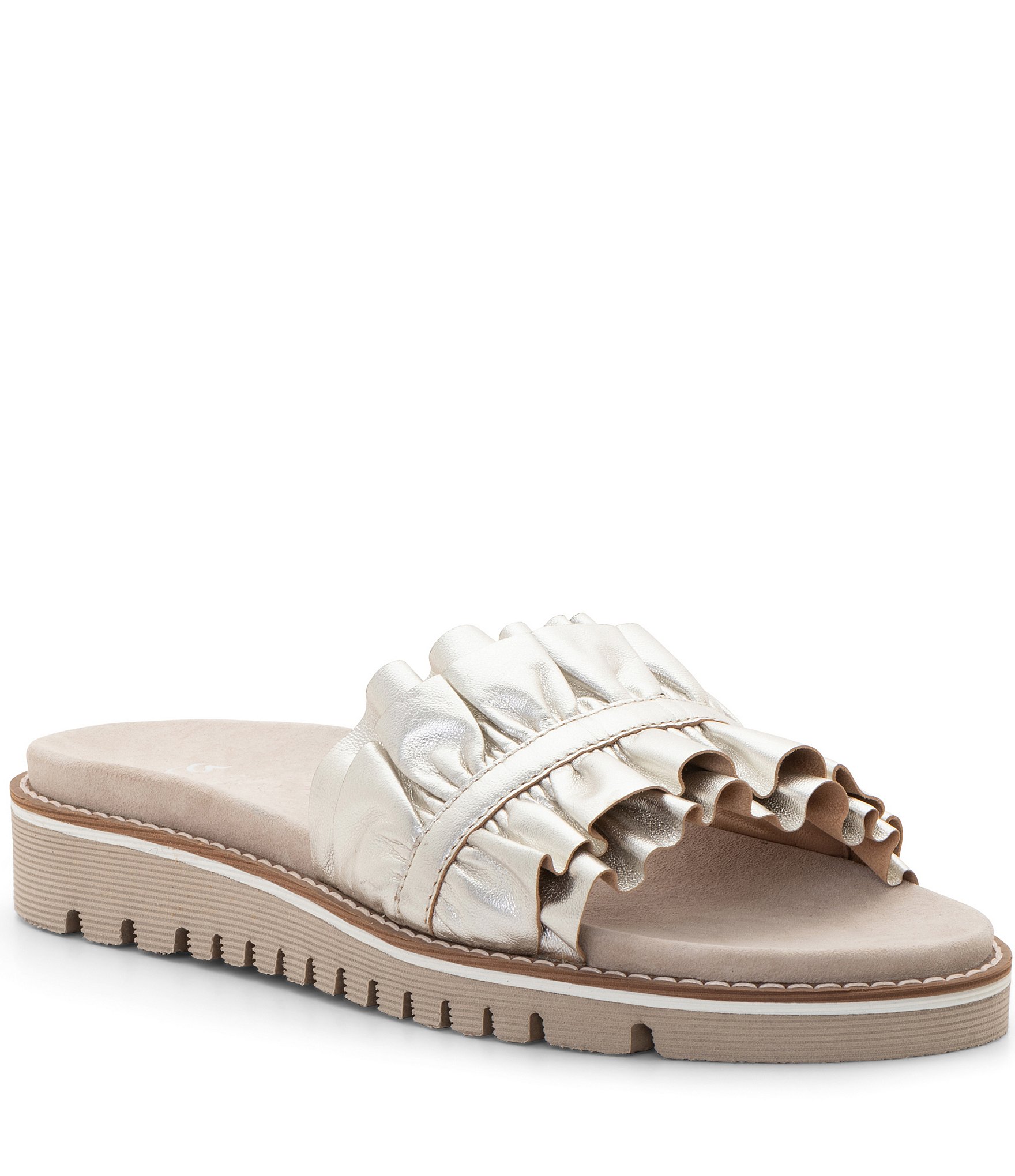 ara Keyes Metallic Leather Ruffle Slides | Dillard's