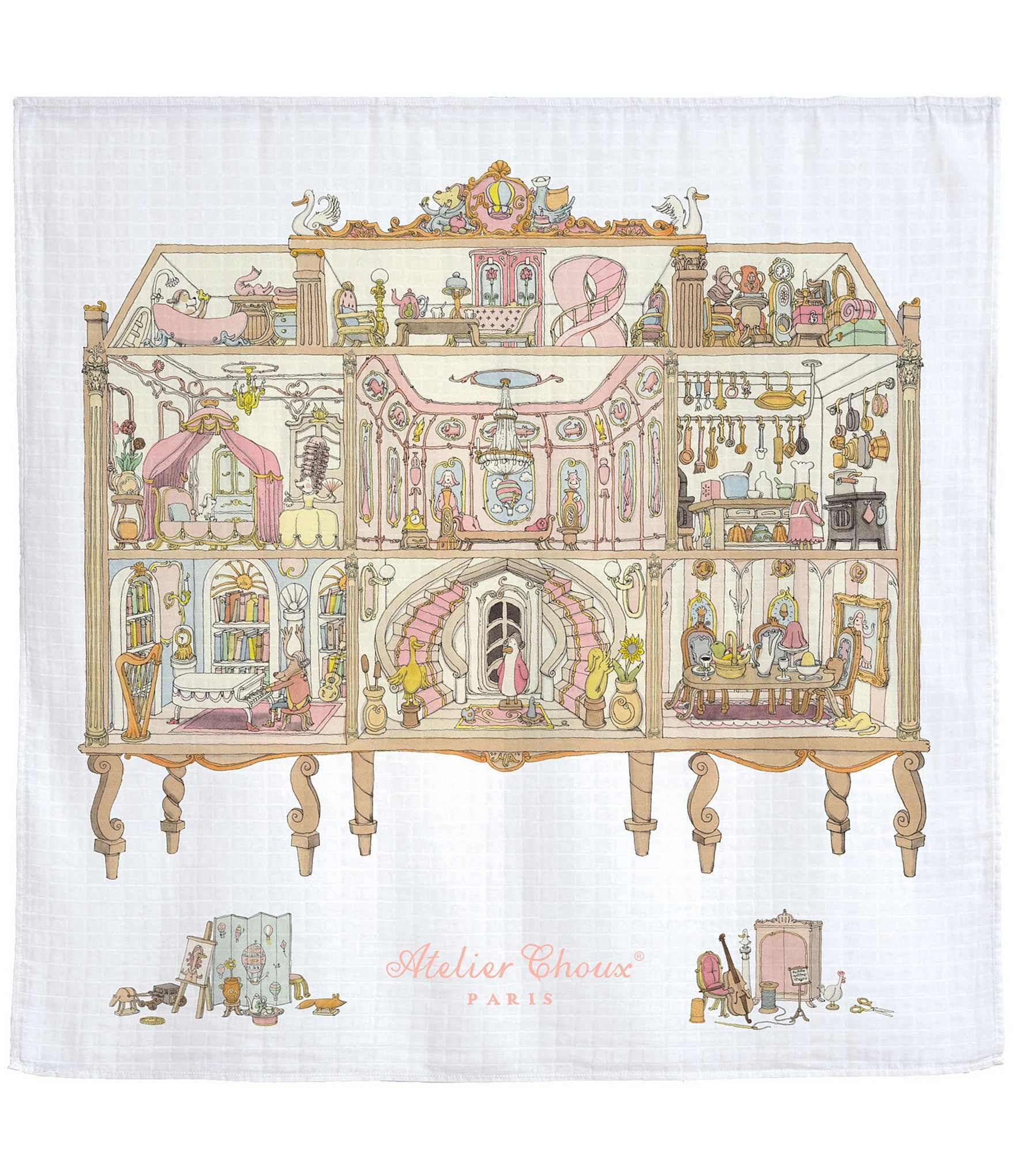 Atelier Choux Paris Organic Cotton Baby Dollhouse Swaddle Blanket with ...