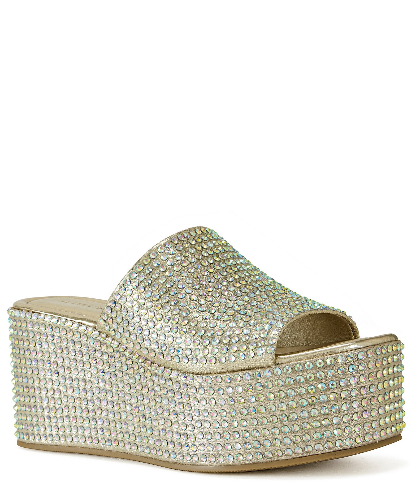 Azalea Wang Arachna Rhinestone Embellished Platform Wedge Slide Sandals ...