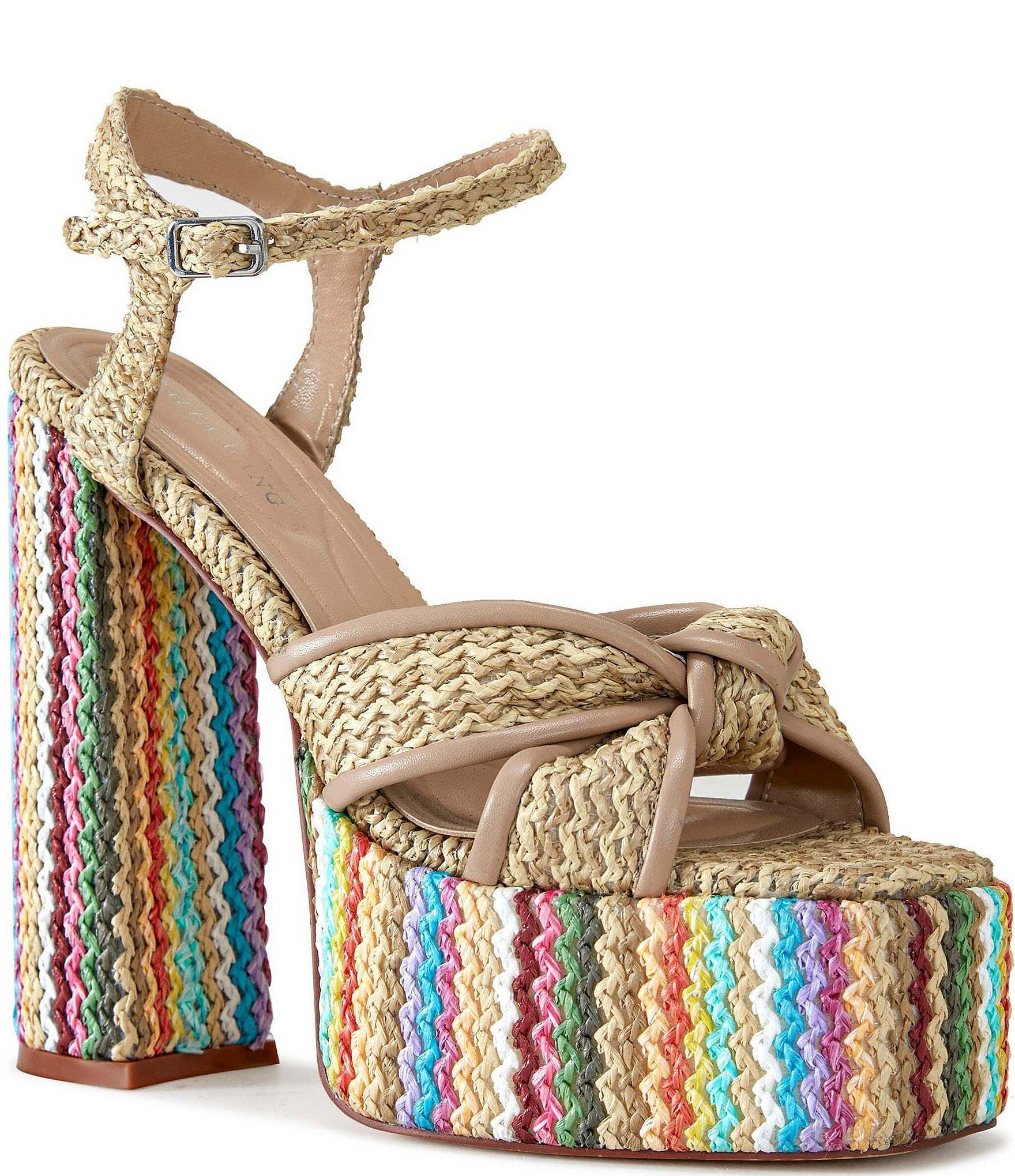 Azalea Wang Flavio Striped Knot Detail Platform Block Heel Sandals ...