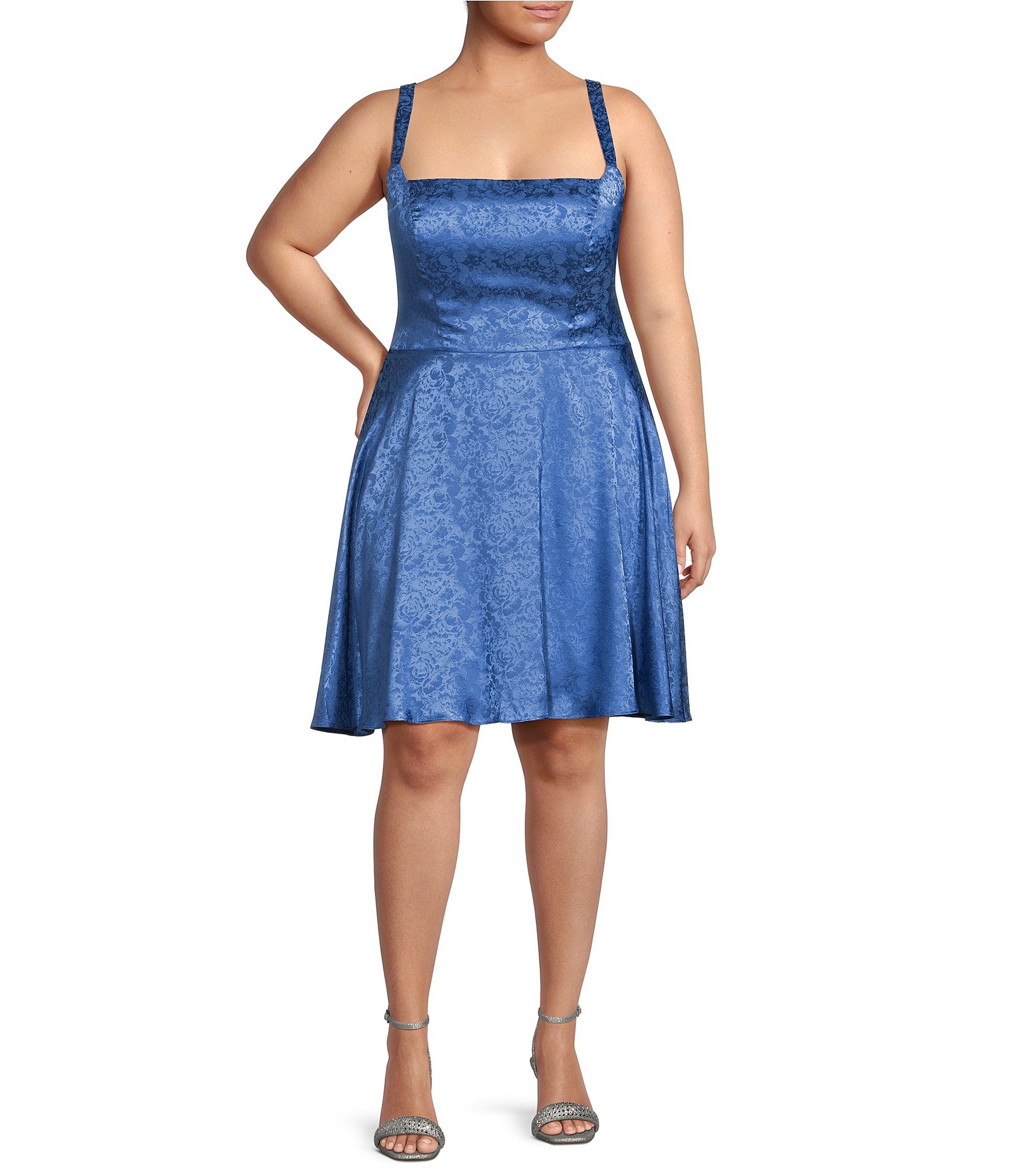 B Darlin Plus Satin Lace Up Back Fit And Flare Dress Dillards