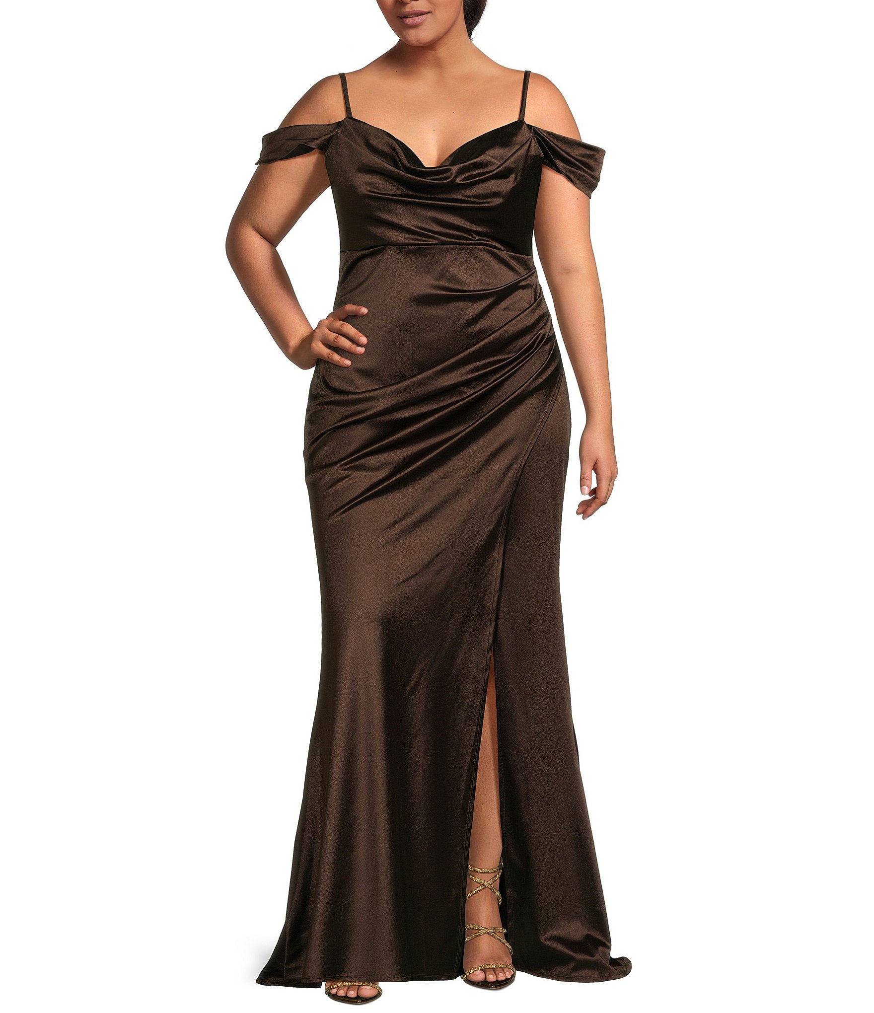 B. Darlin Plus Size Off The Shoulder Spaghetti Strap Cowl Neck Bustier Dress | Dillard's