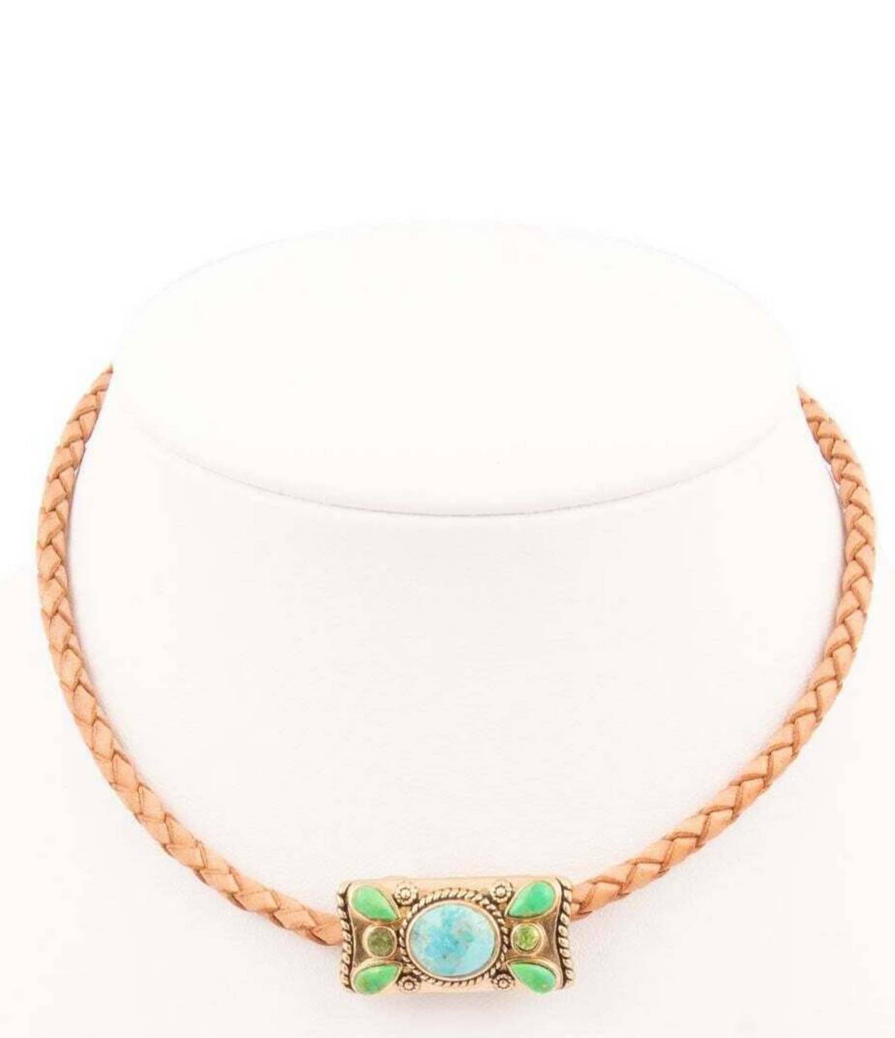 Barse Legacy Lime Green and Blue Turquoise Braided Leather Necklace ...