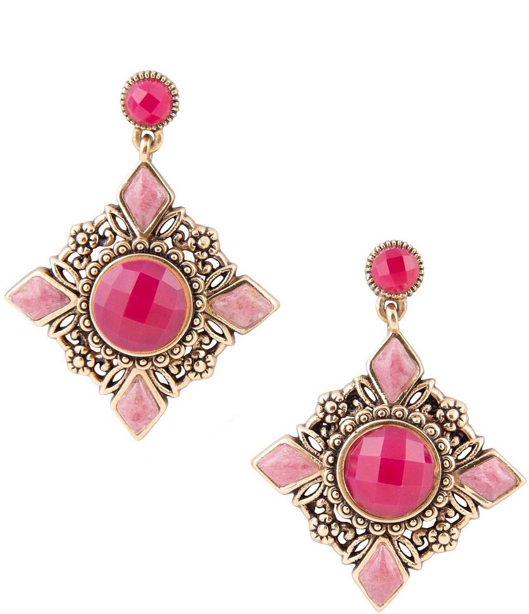 Barse Bronze, Rhodonite & Raspberry Quartz Statement Drop Earrings ...