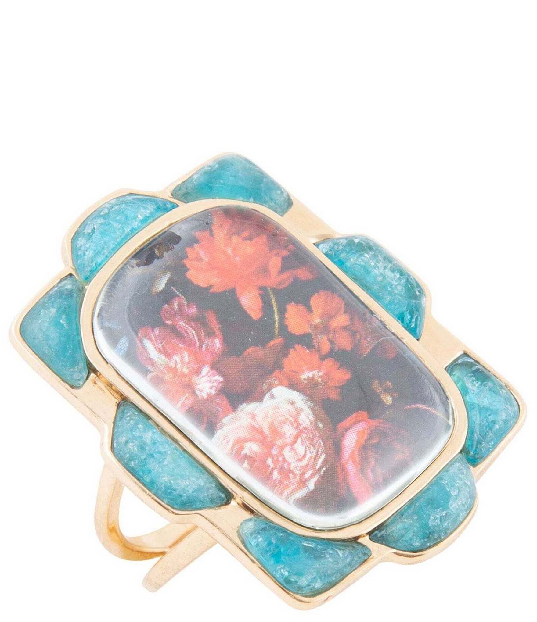 Barse Scenic Red Florals Blue Apatite Golden Statement Ring | Dillard's