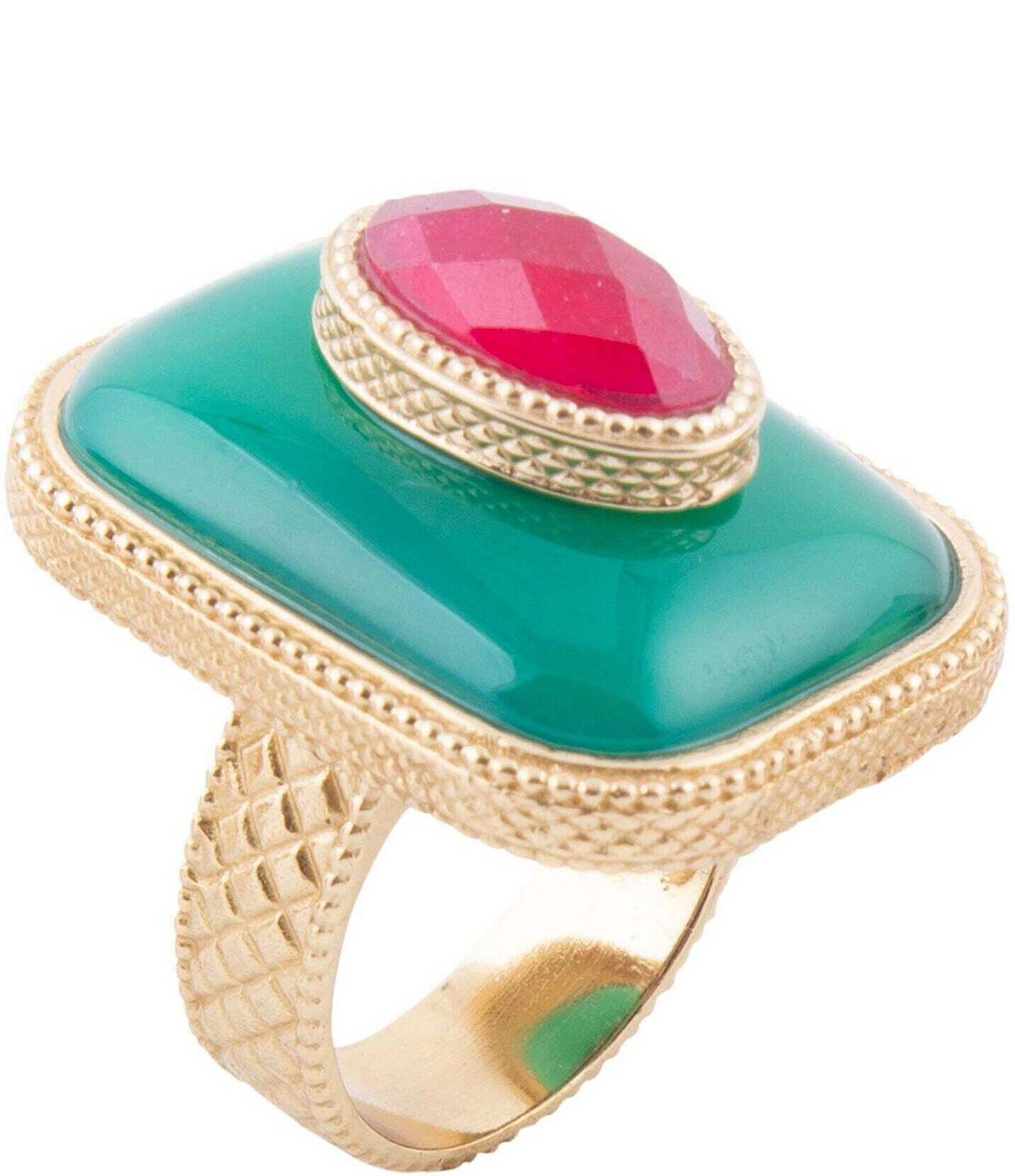 Barse Genuine Bronze, Green Onyx and Raspberry Quartz Statement Ring ...