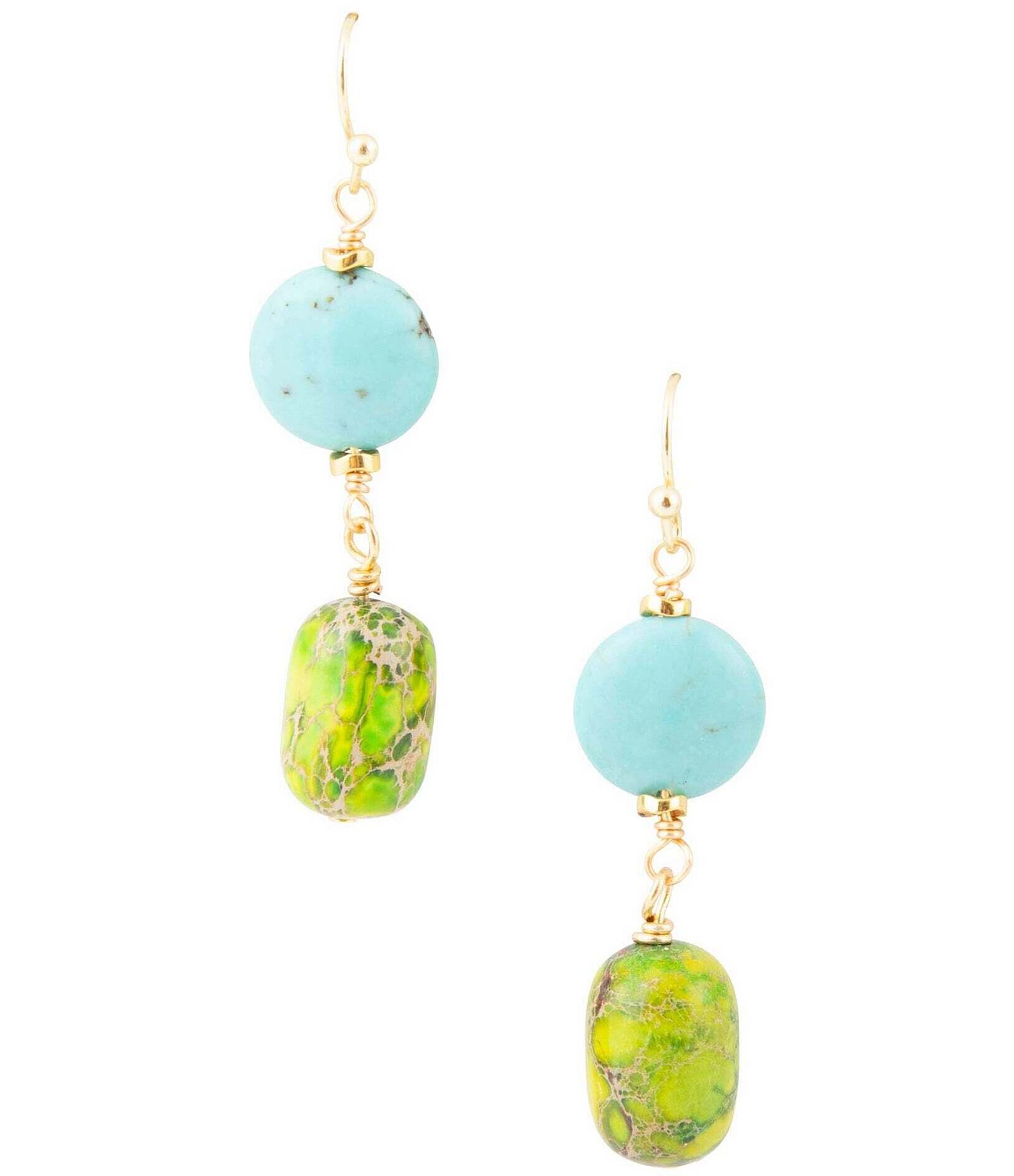 Barse Genuine Jasper and Magnesite Stone French Wire Linear Earrings ...