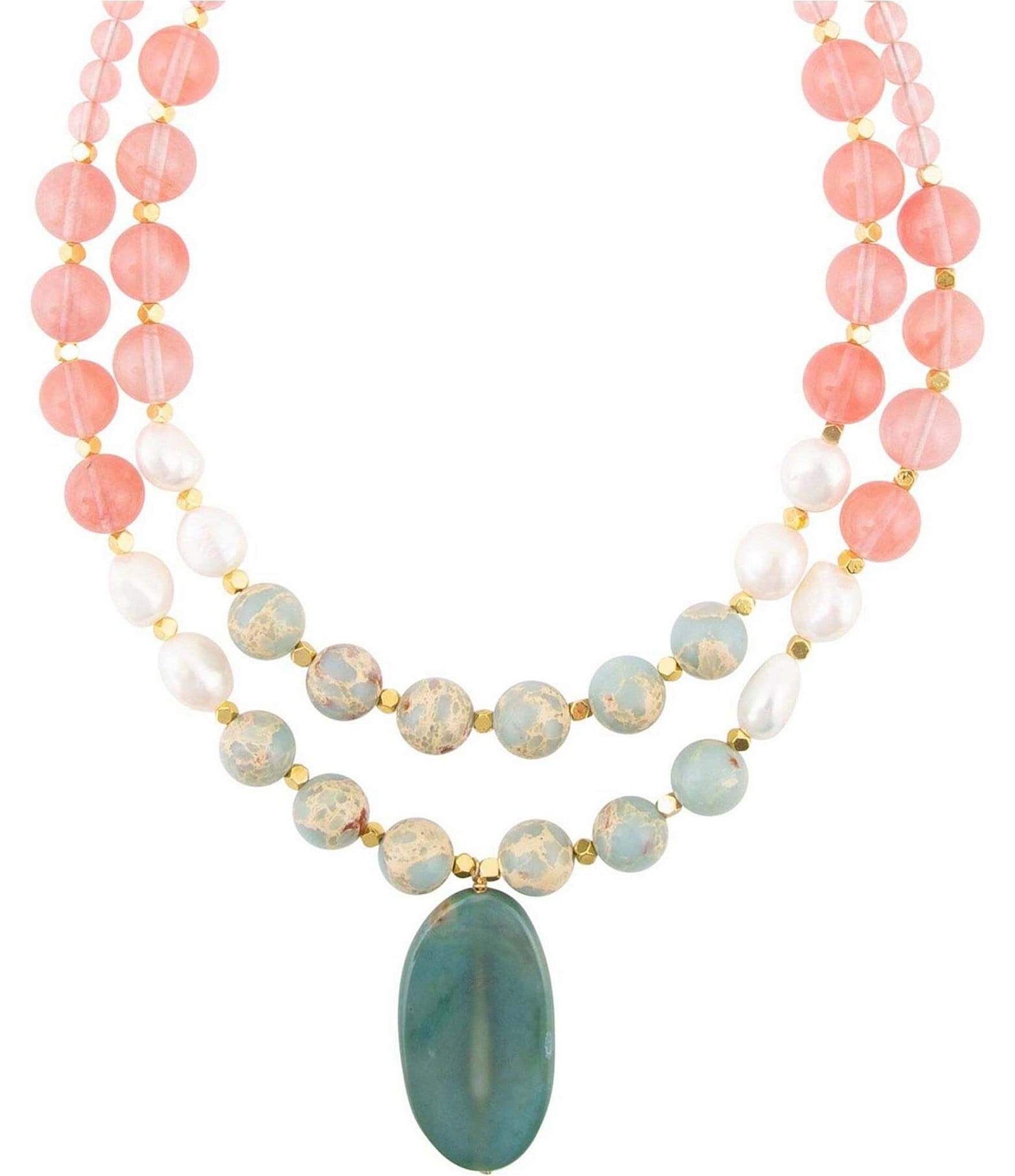 Barse Genuine Stone Pendant Short Multi Strand Statement Necklace ...