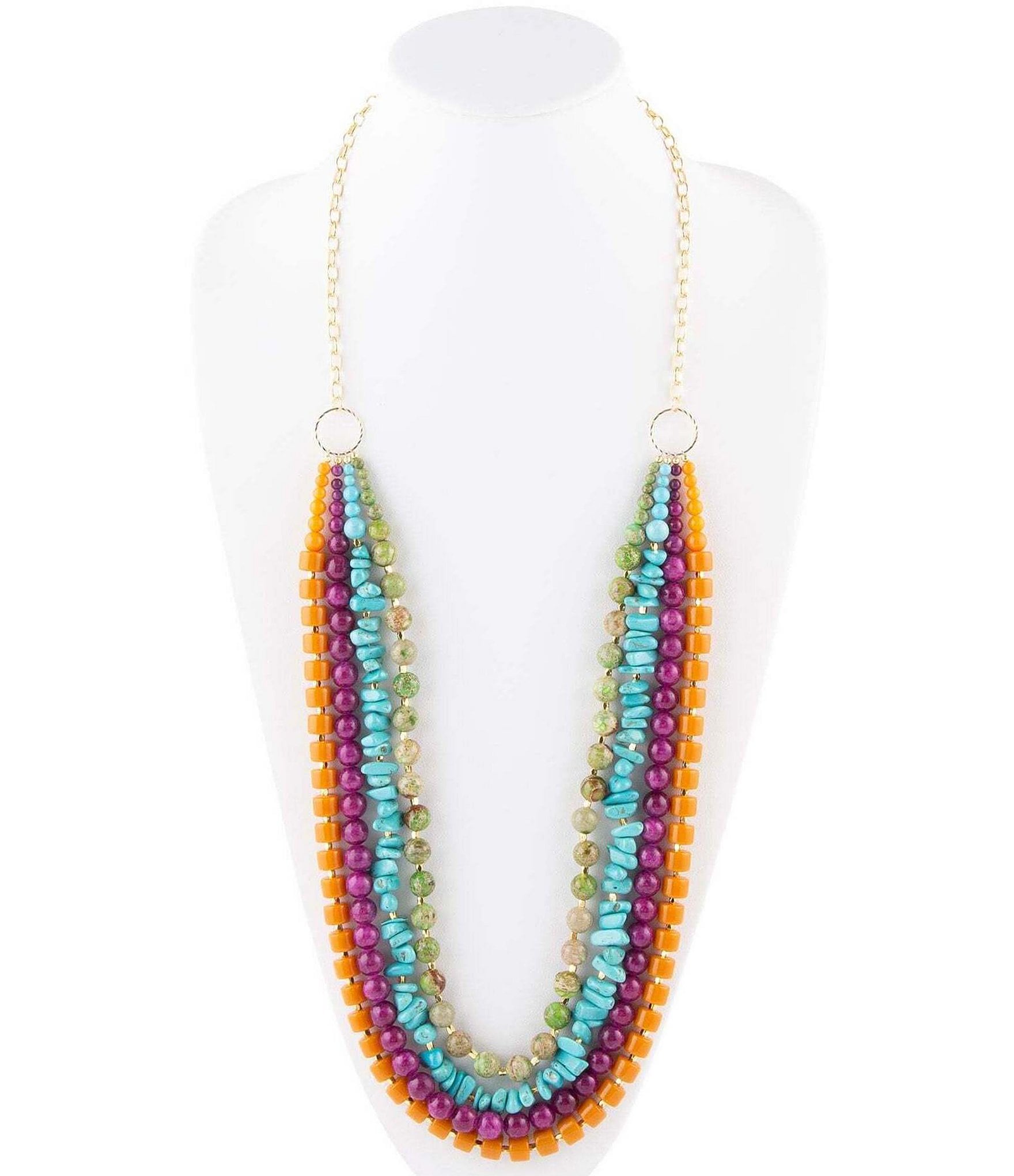 Barse Genuine Stone Statement Beaded Long Multi Strand Necklace | Dillard's