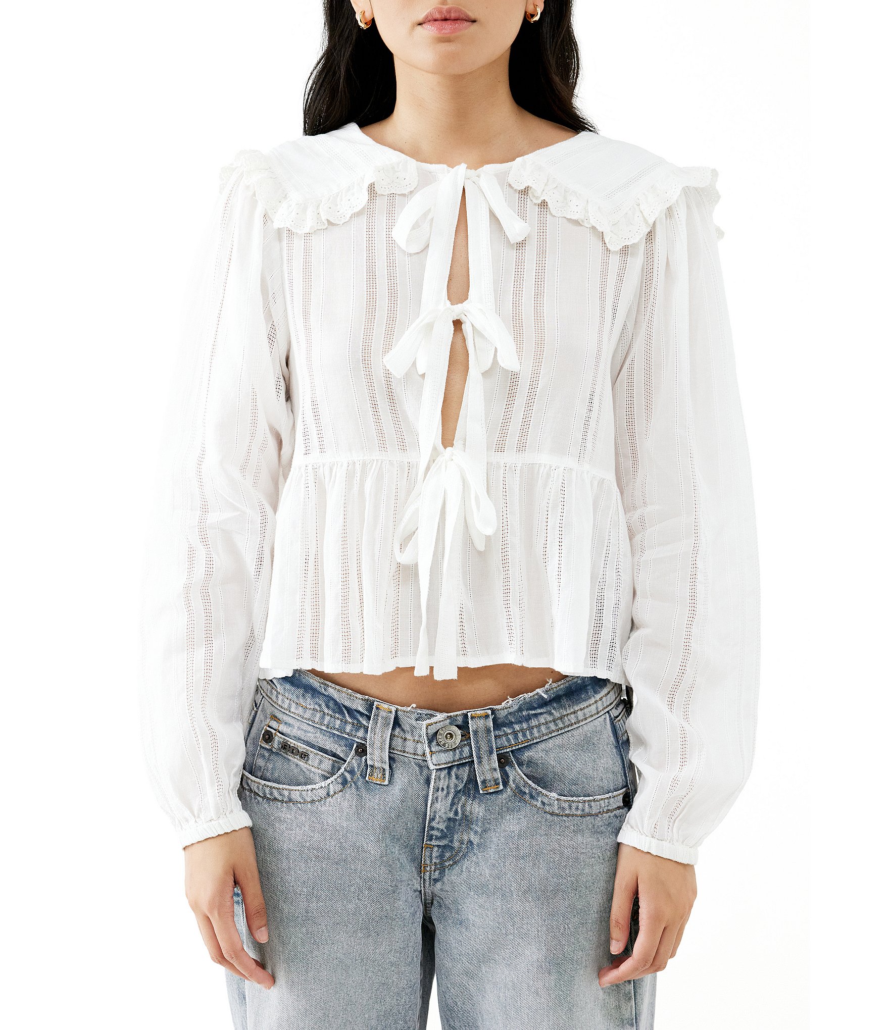 BDG Urban Outfitters Woven Olive Collared Tie Front Top | Dillard's