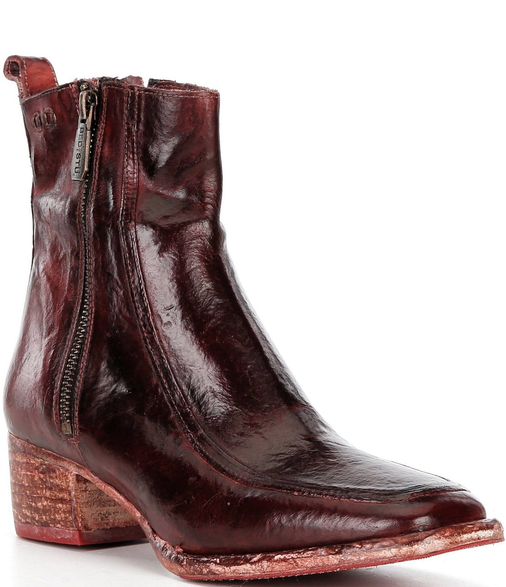 Bed Stu Bitsy Distressed Leather Square Toe Ankle Booties | Dillard's