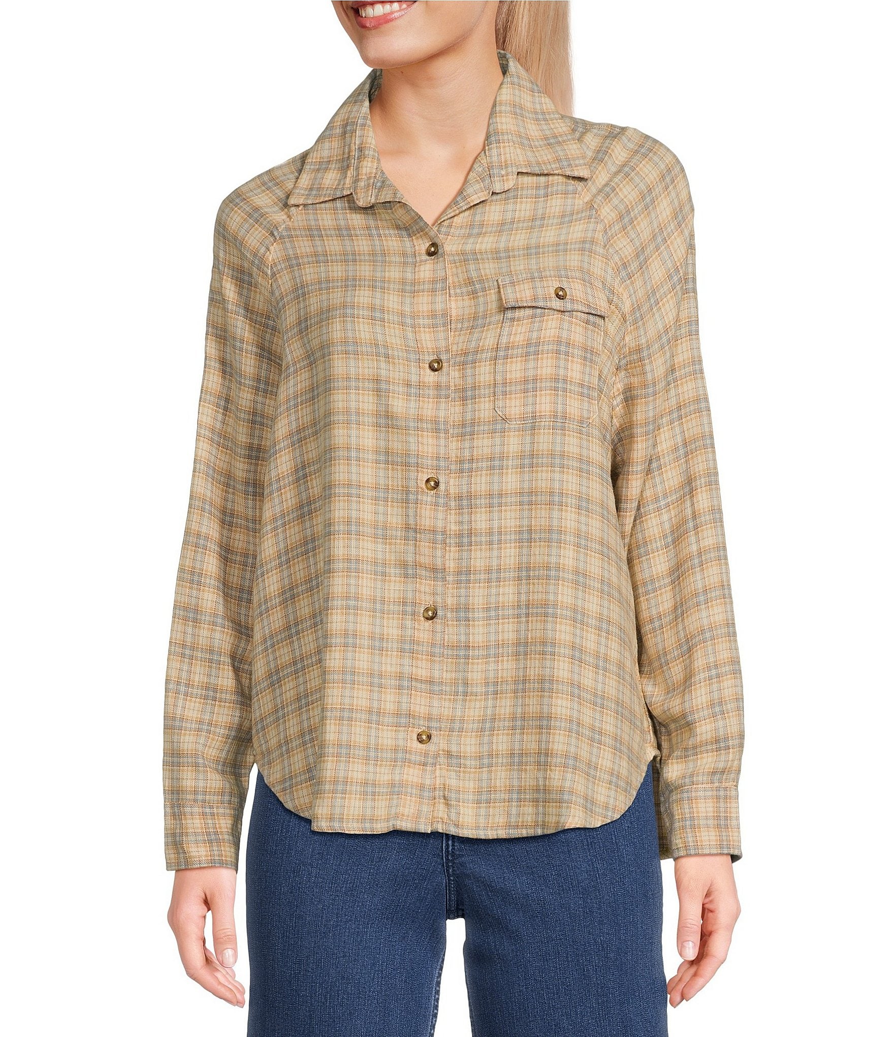 Billabong Best Time Oversized Checked Micro Plaid Button Front Flannel ...