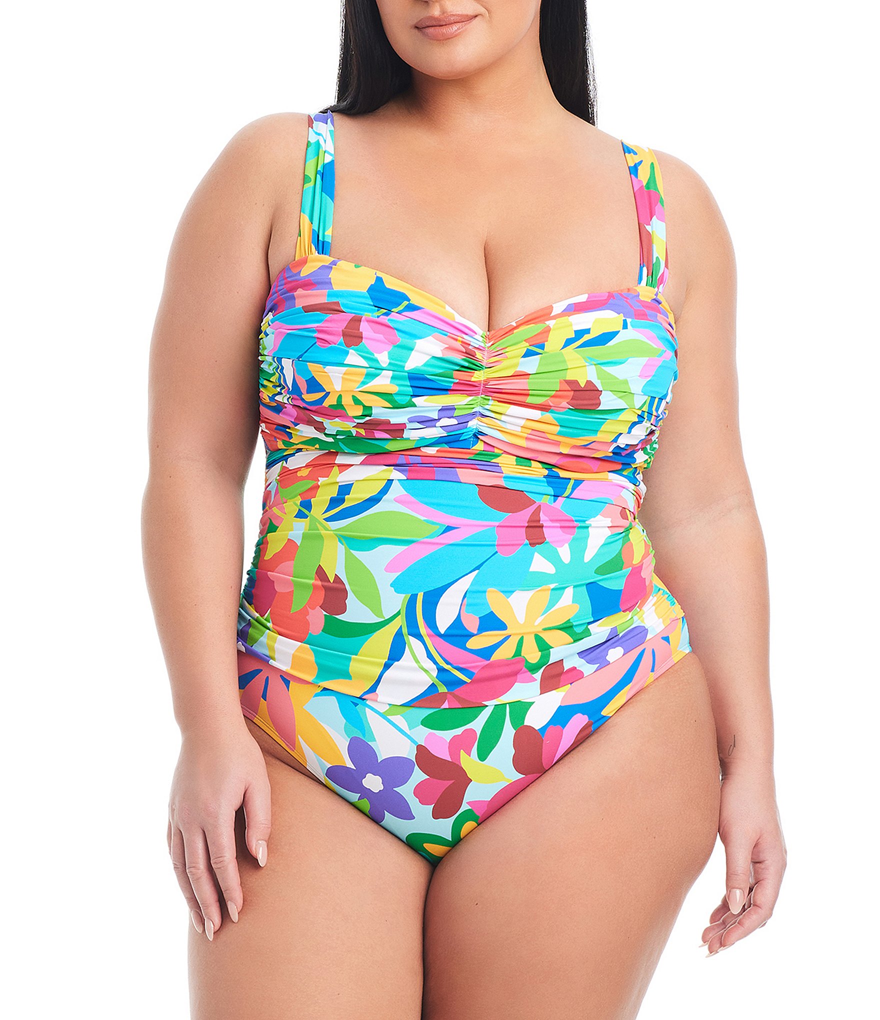 Bleu Rod Beattie Plus Size Away We Go Floral Print Shirred Bandeau One