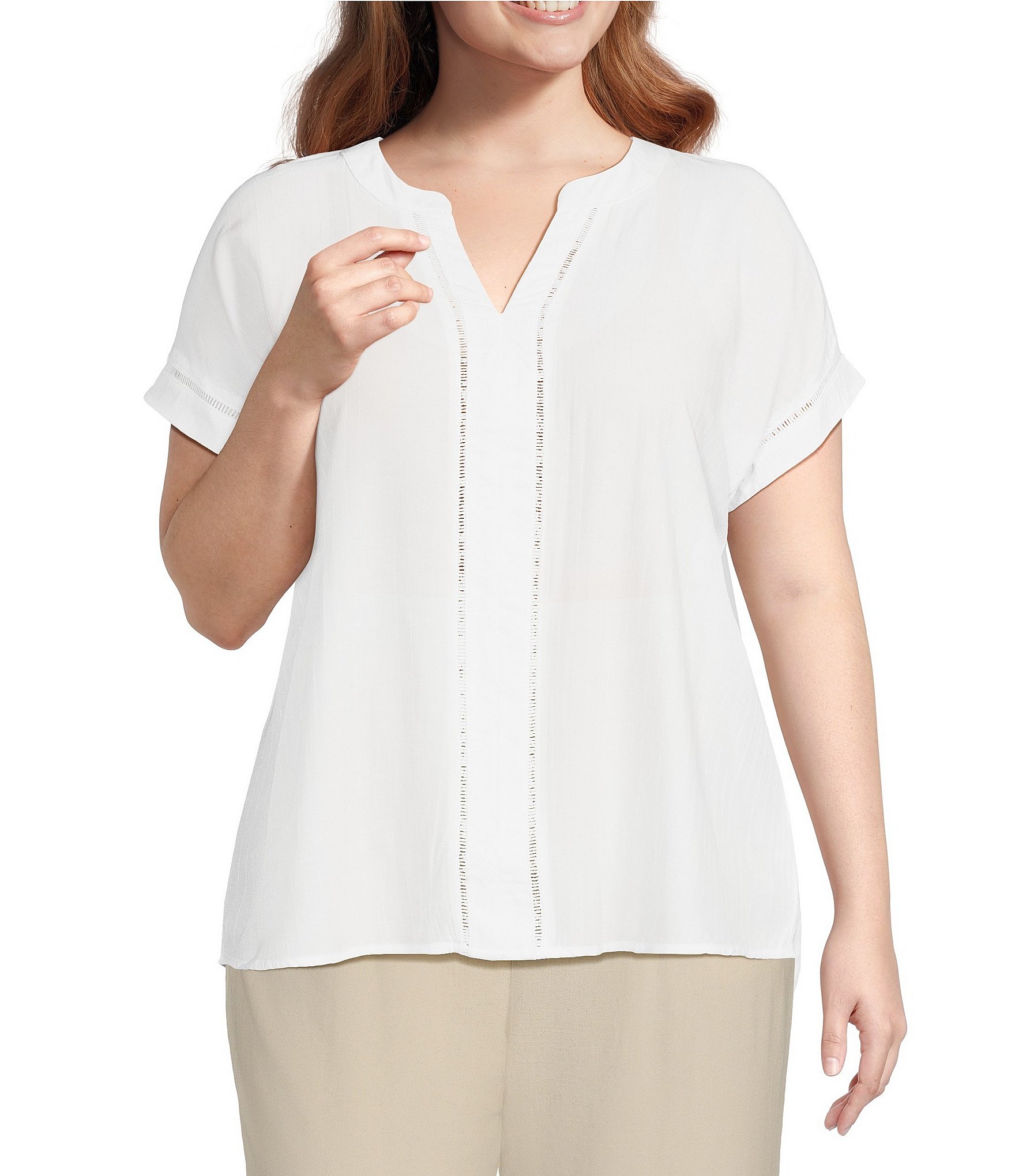 Blu Pepper Plus Short Sleeve Split V Neck Woven Blouse | Dillard's