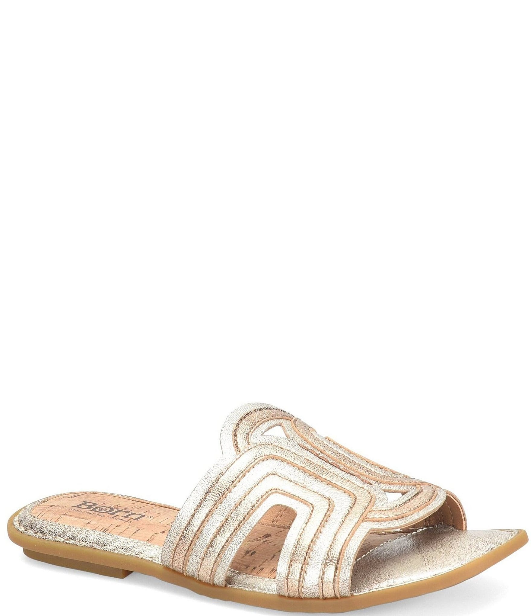 Born Hyannis Metallic Leather Flat Slide Sandals | Dillard's