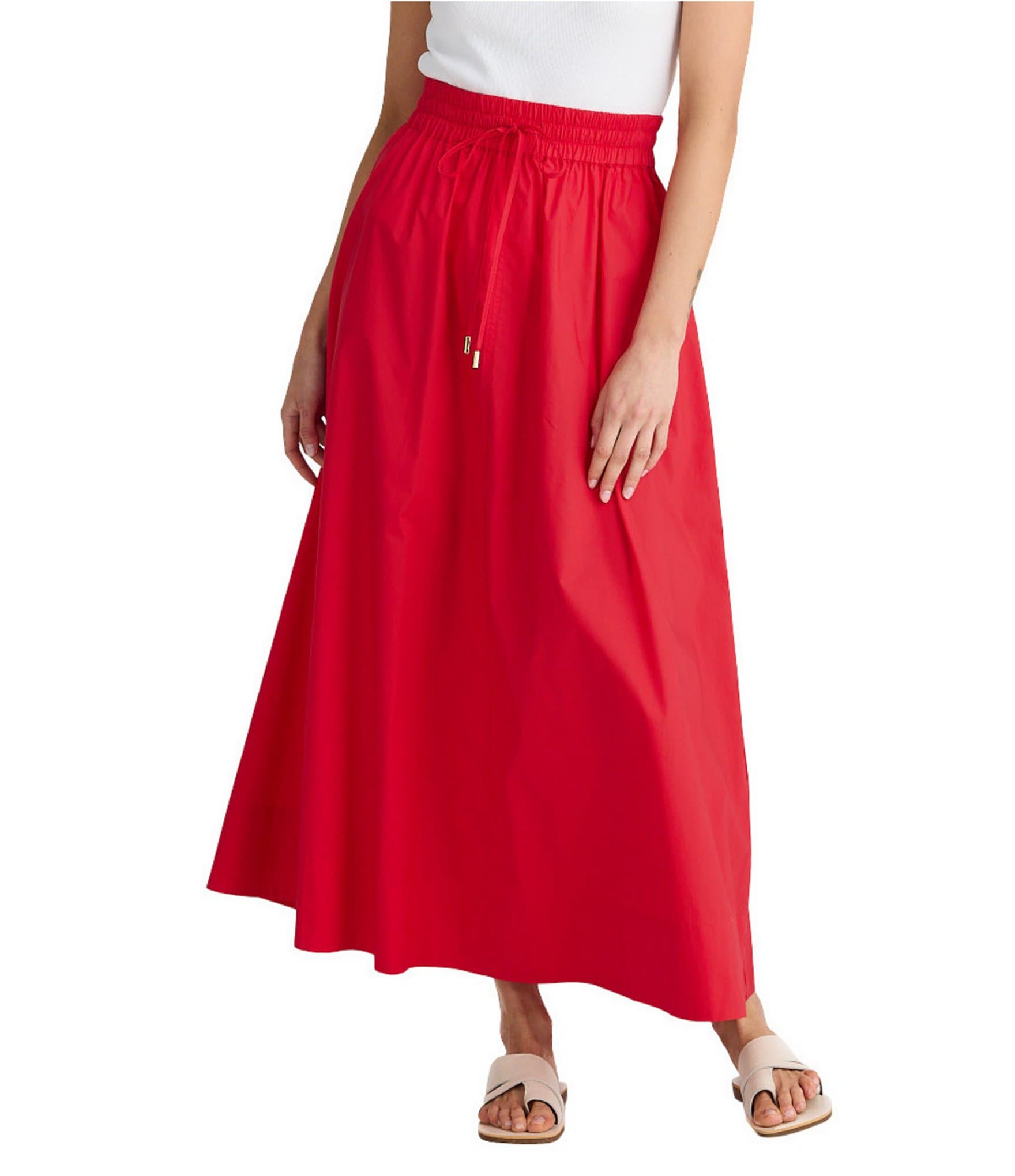 Brave + True Eliza Poplin Drawstring Elastic Pull On Midi Skirt | Dillard's