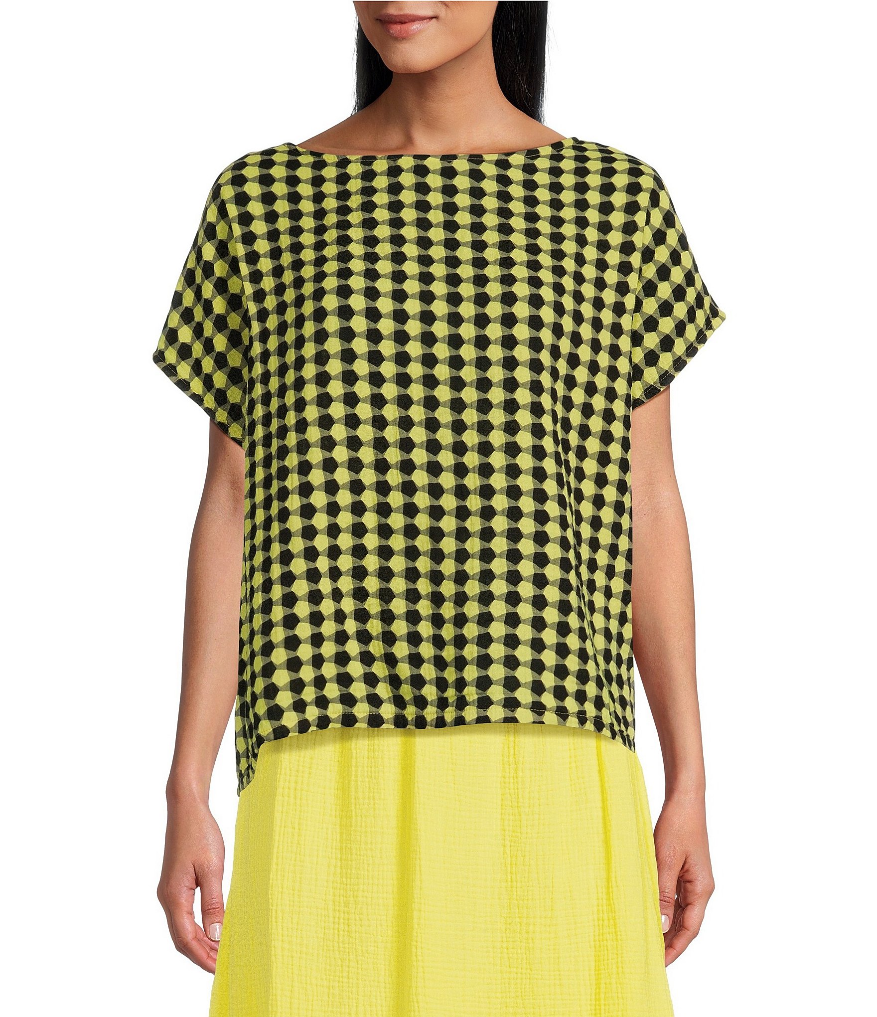 Bryn Walker Bess Woven Geo Dot Print Cotton Gauze Boat Neck Short