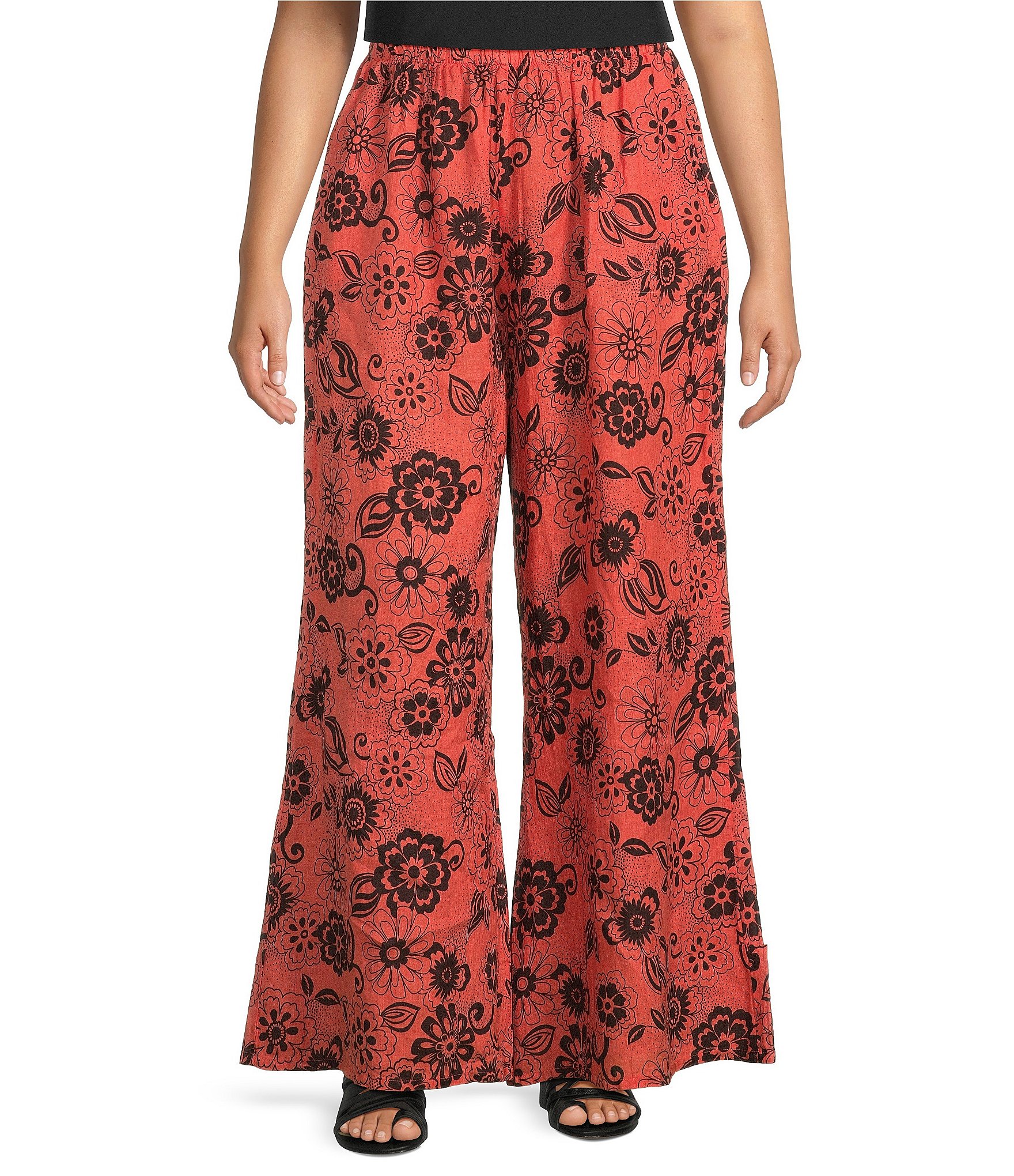 Bryn Walker Plus Osca Floret Print Elastic Waist Wide Leg Pull-On Pants ...