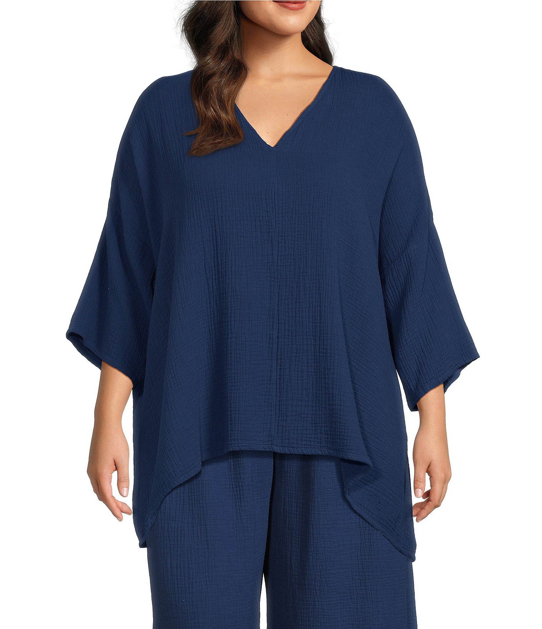 Bryn Walker Plus Size Bax Woven Cotton Gauze V Neck Elbow Sleeve