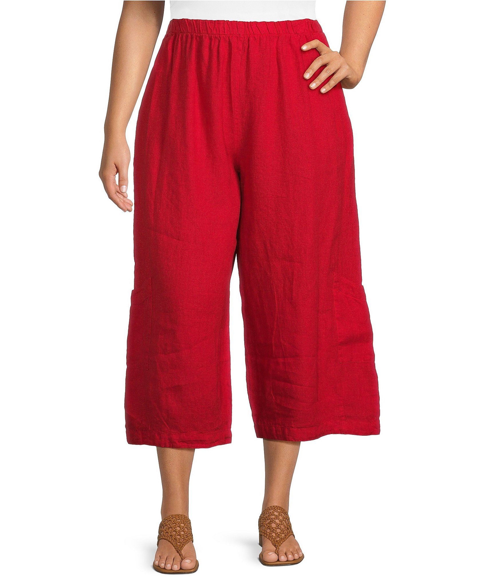 Bryn Walker Plus Size Casbah Light Linen Wide-Leg Cropped Pull-On Pants ...