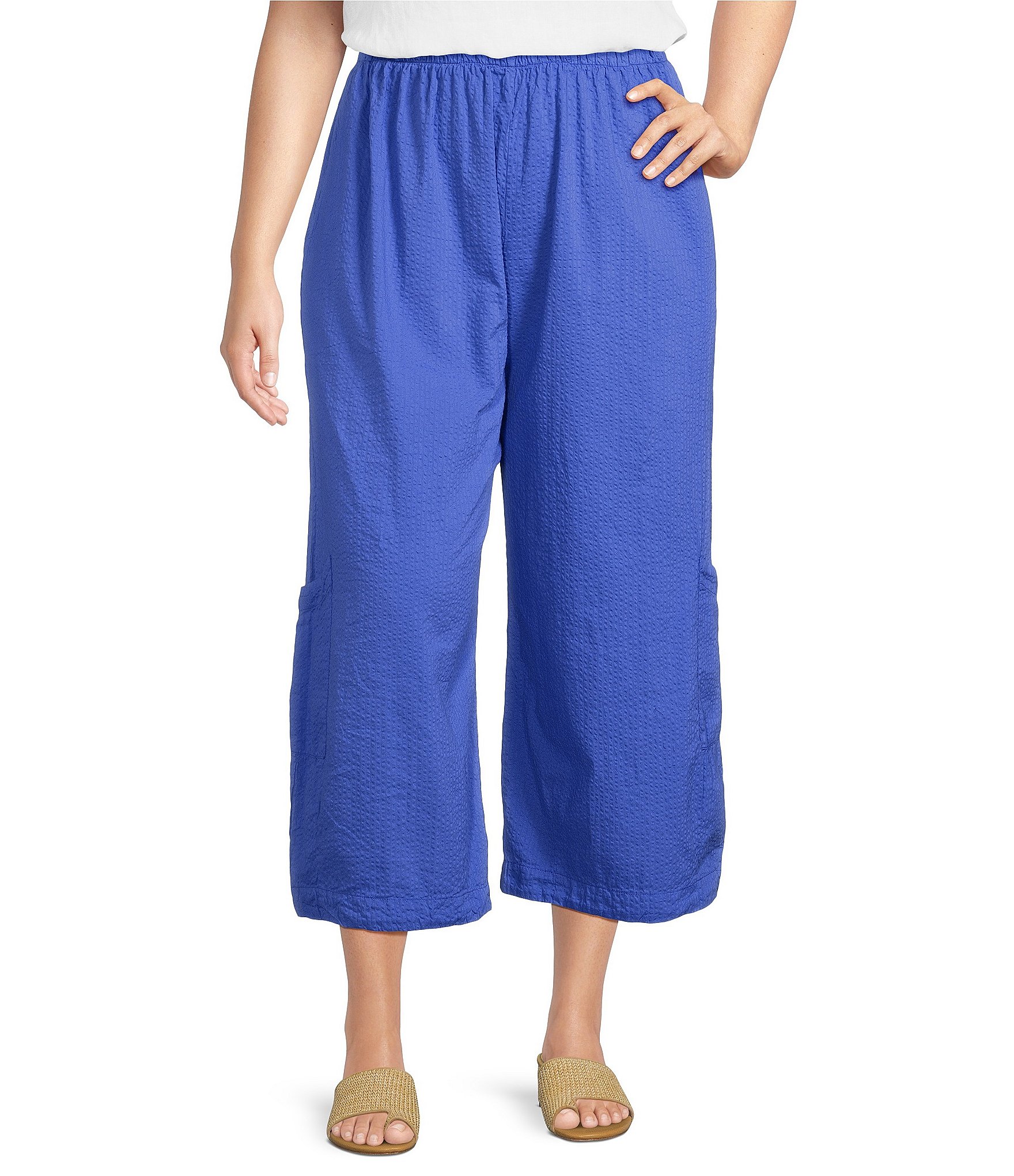 Bryn Walker Plus Size Casbah Seersucker Wide Leg Pull On Pocketed