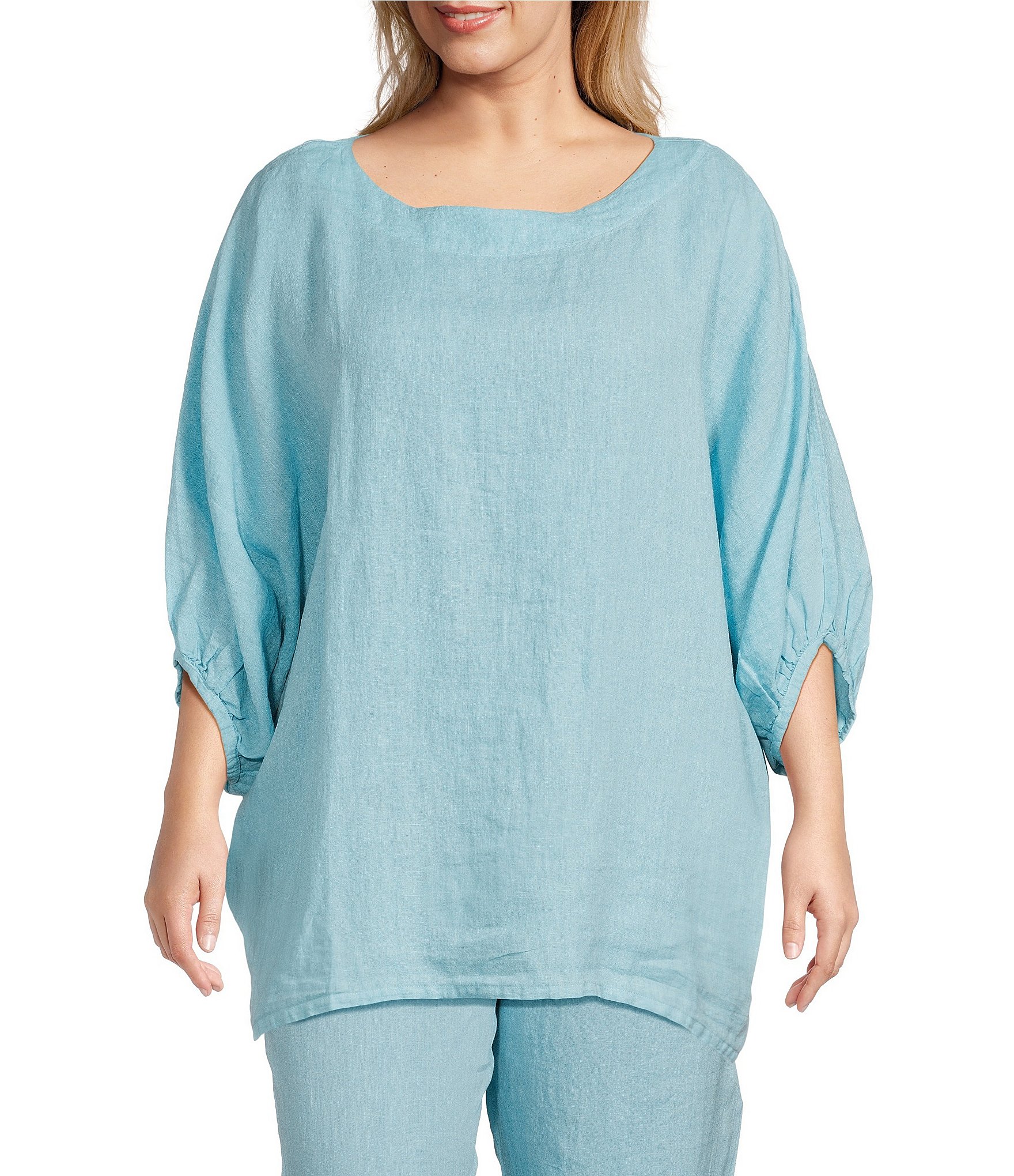 Bryn Walker Plus Size Light Linen Round Neck Elbow Dolman Sleeve Tunic ...