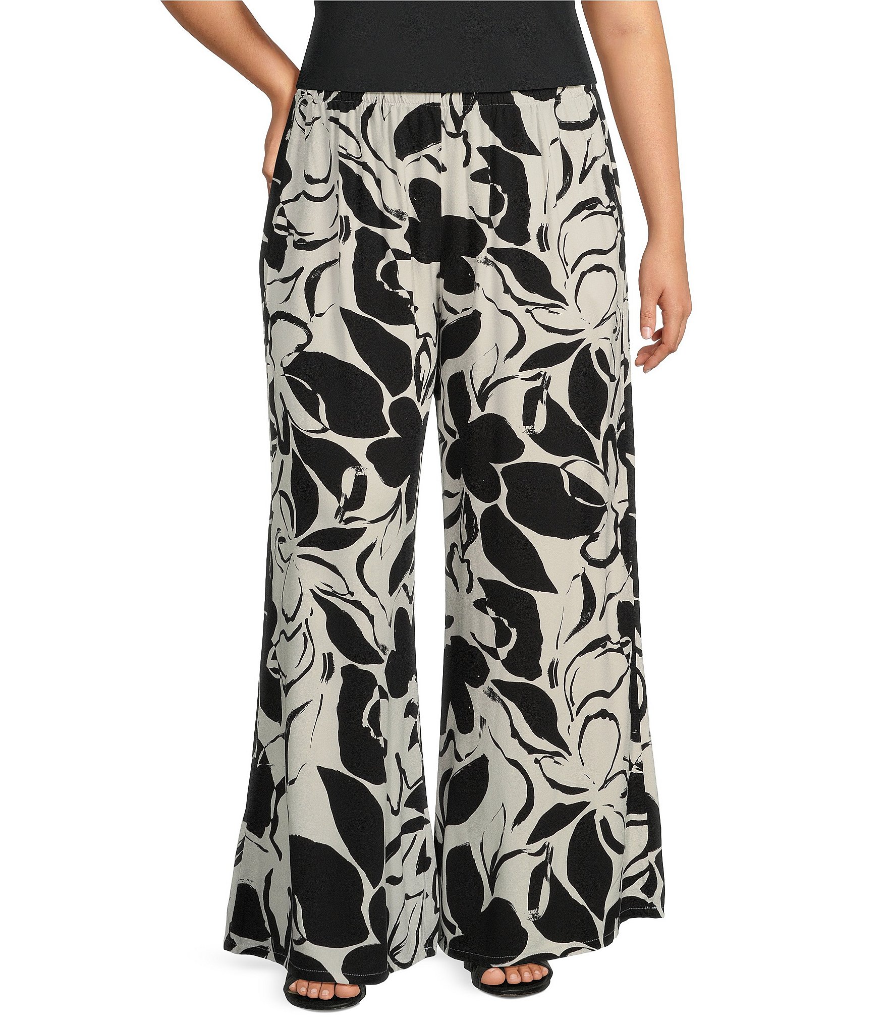 Bryn Walker Plus Size Osca Flower Petal Print Wide Leg Pull-On Pants ...