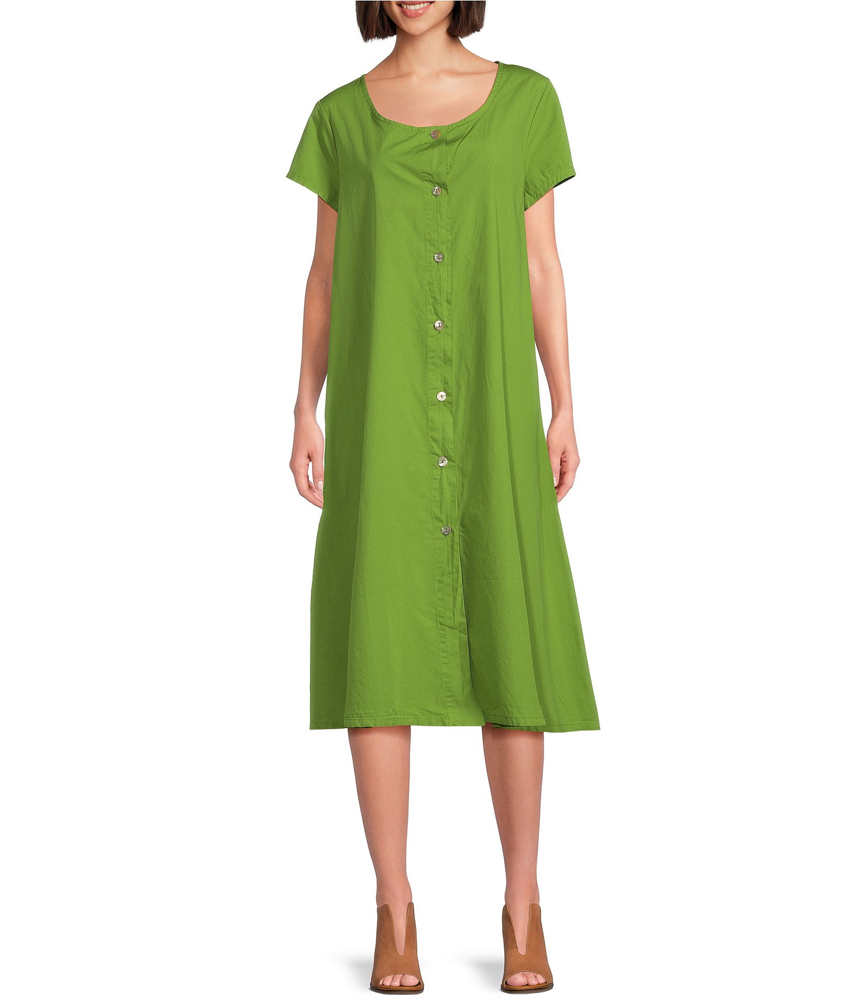 Bryn Walker Winsor Organic Cotton Poplin Round Neck Cap Sleeve Button