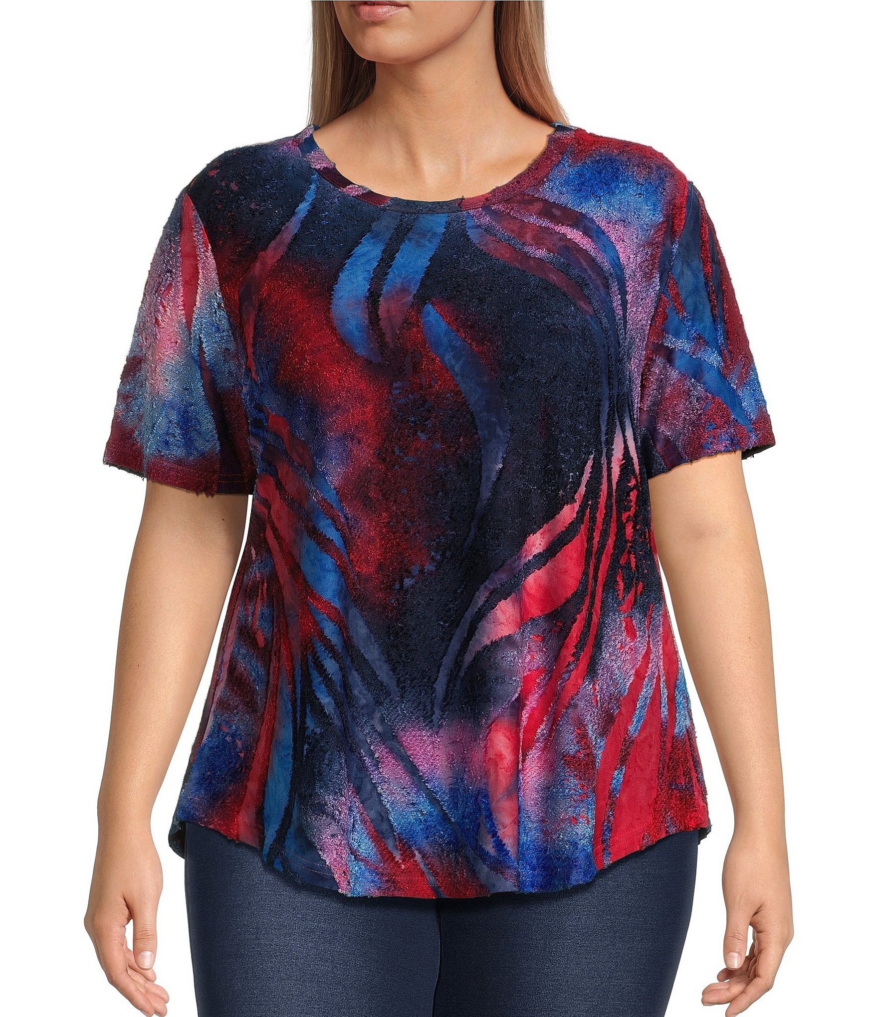 Calessa Plus Size Burnout Tie Dye Crew Neck Short Sleeve Top Dillards