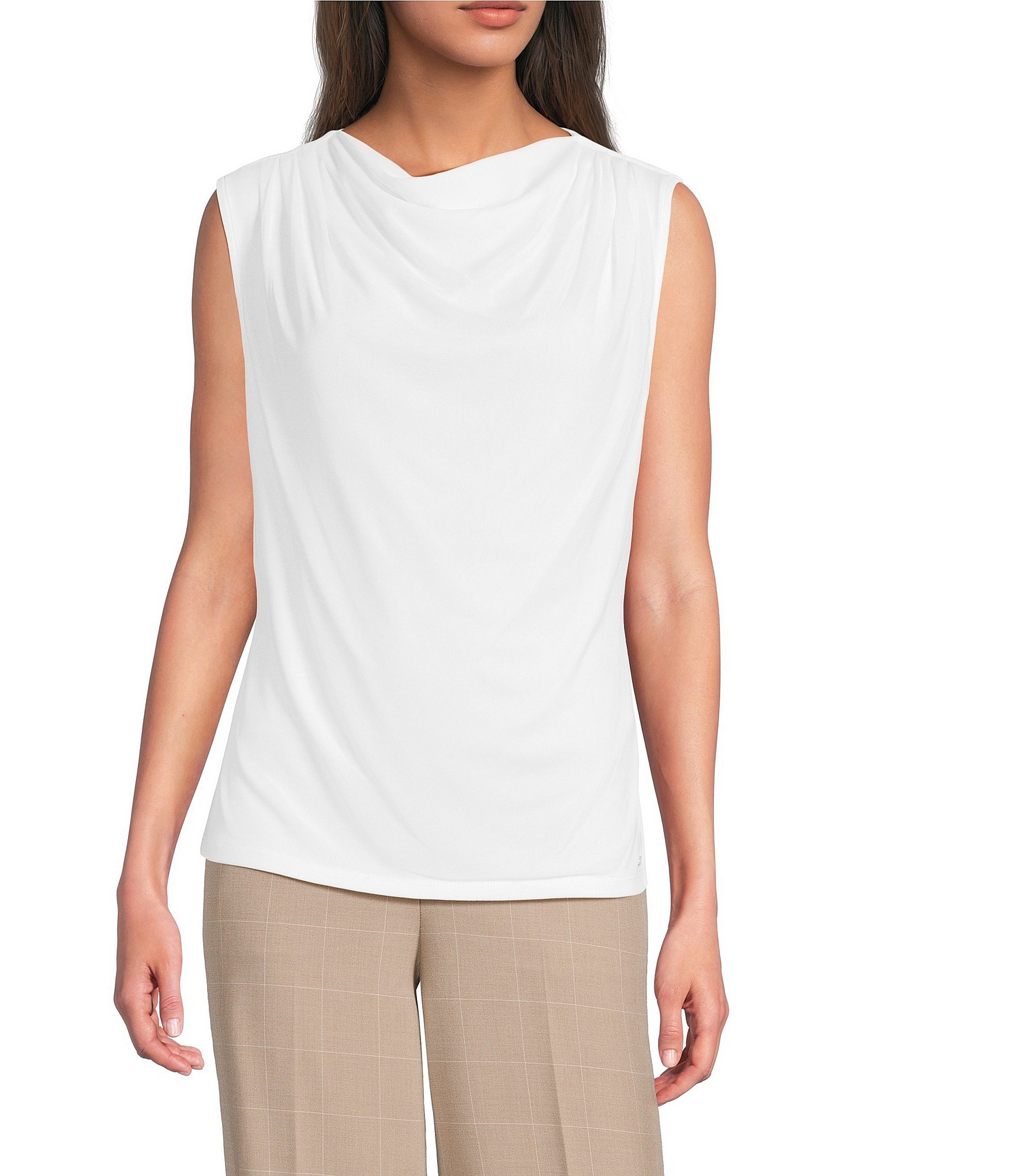 Calvin Klein Mesh Drape Neck Sleeveless Top | Dillard's