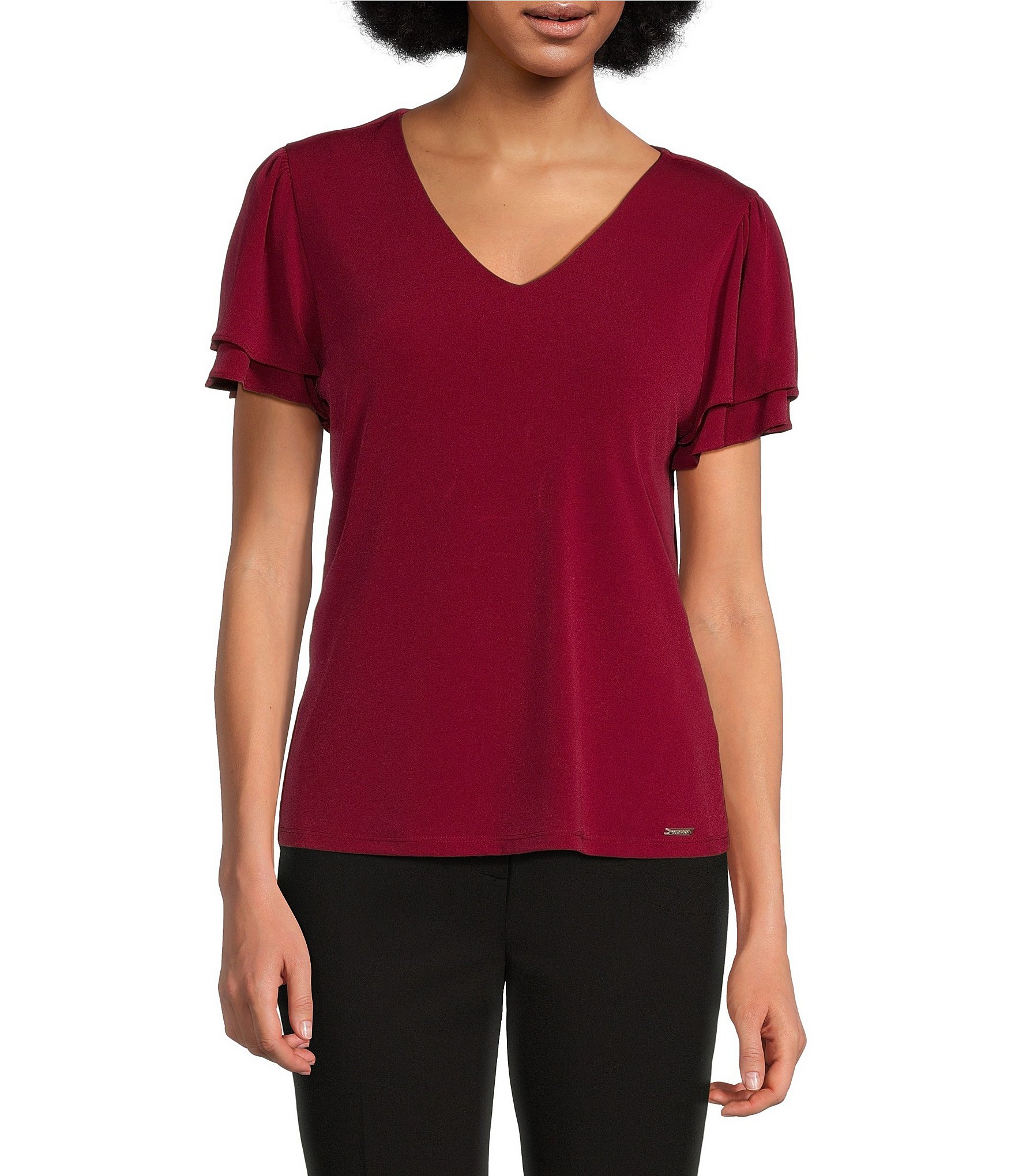 Calvin Klein Petite Size Matte Jersey Knit V-Neck Short Tier Sleeve Top ... Calvin Klein Petite Size Matte Jersey Knit V-Neck Short Tier Sleeve Top ...