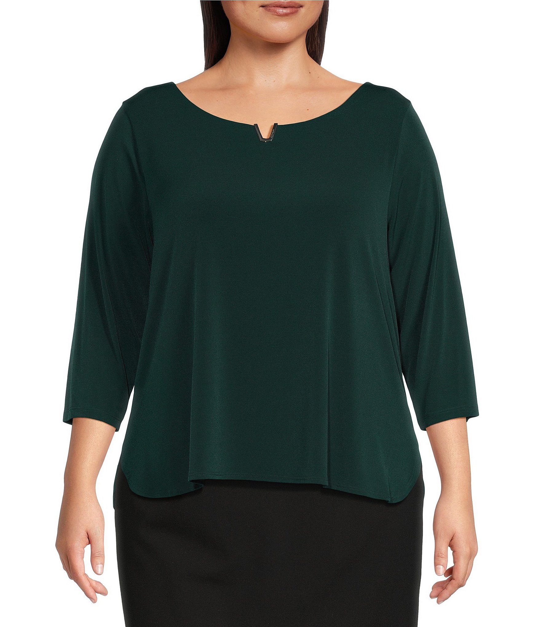 Calvin Klein Plus Size Split Round Neck 3/4 Sleeve Hardware Detail ...