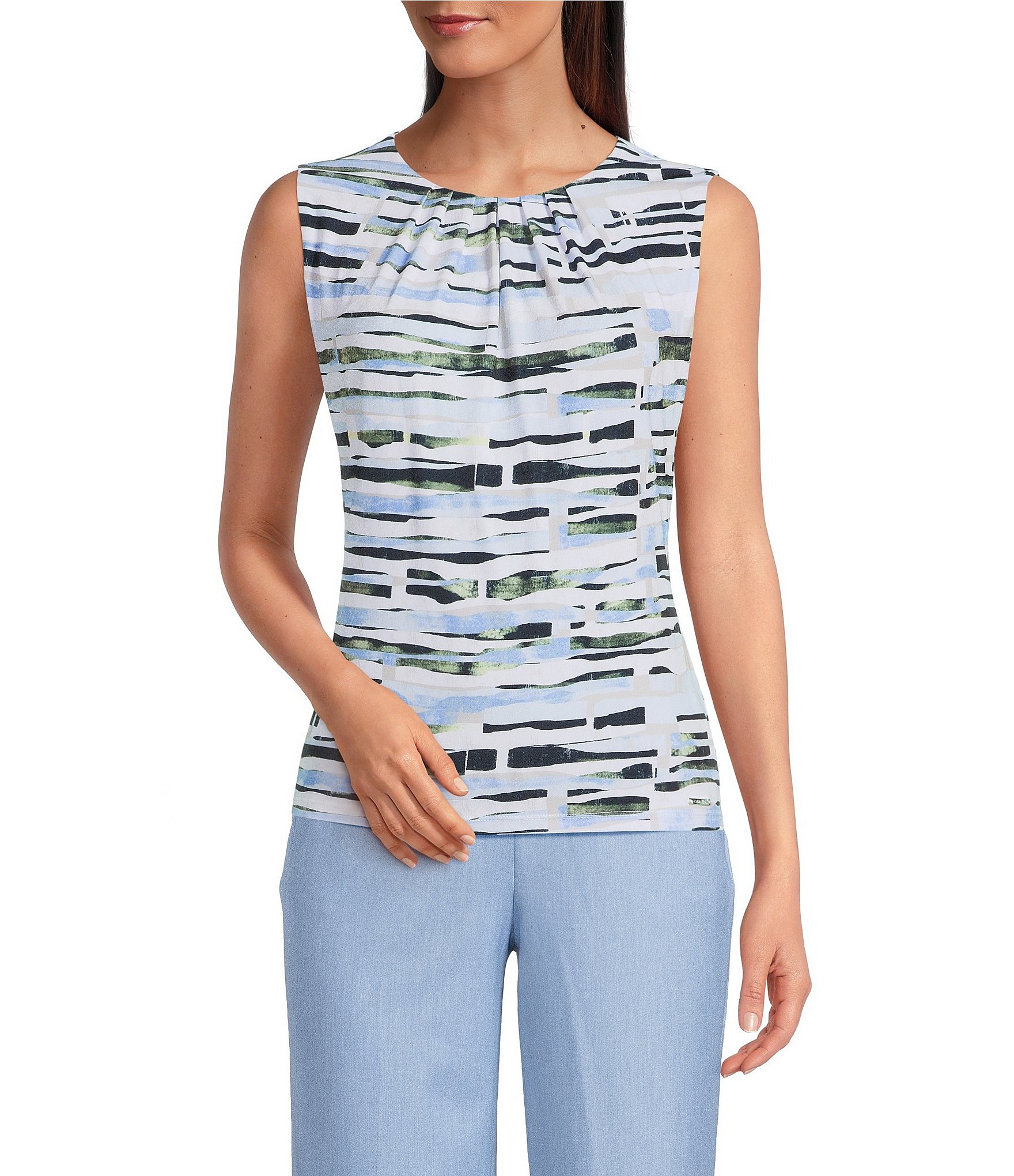 Calvin Klein Printed Sleeveless Pleat Neck Cami | Dillard's