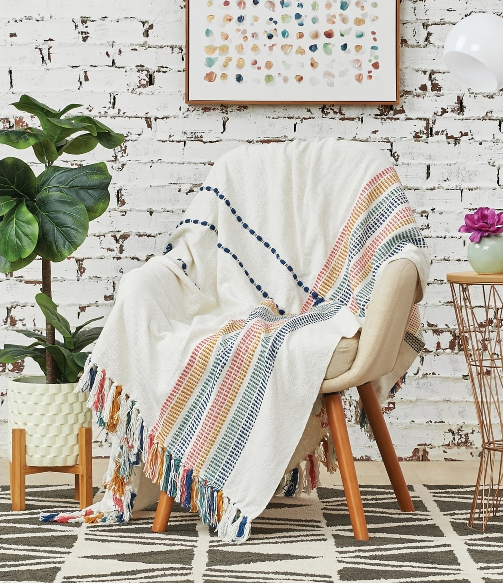 carol & frank Wille Yarn Stripe Ladder Woven Multicolor Tassel Throw ...