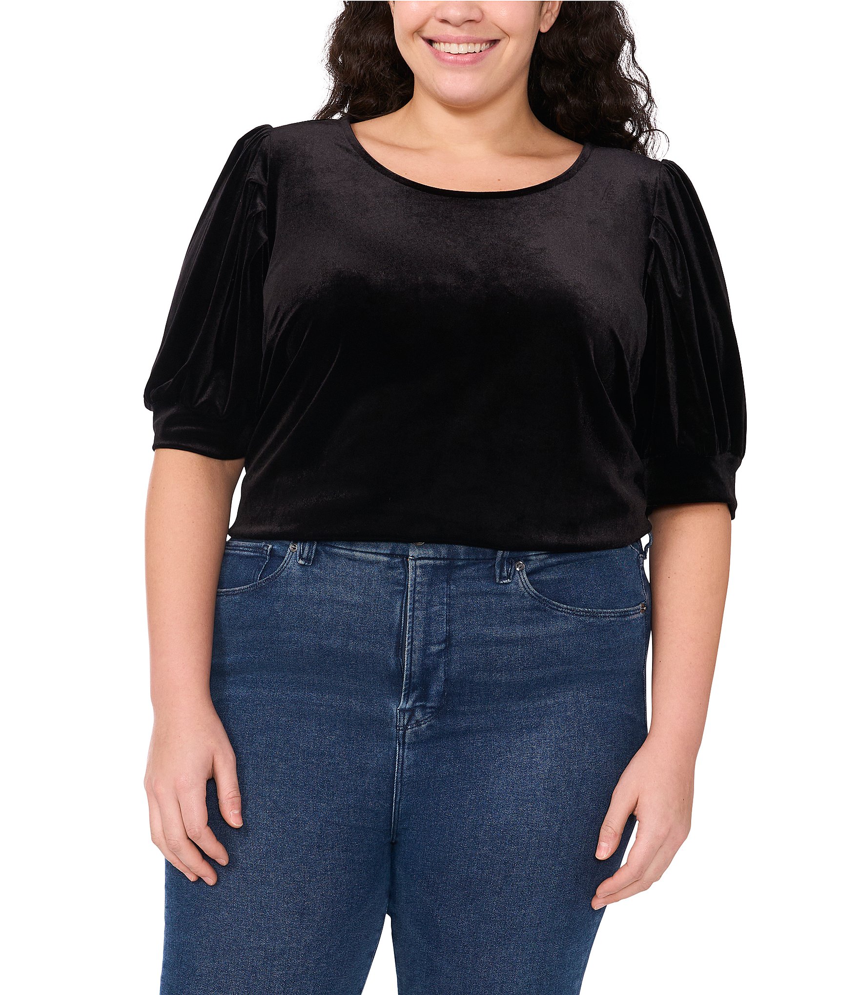 CeCe Plus Size Velvet Crew Neck Short Sleeve Blouse | Dillard's
