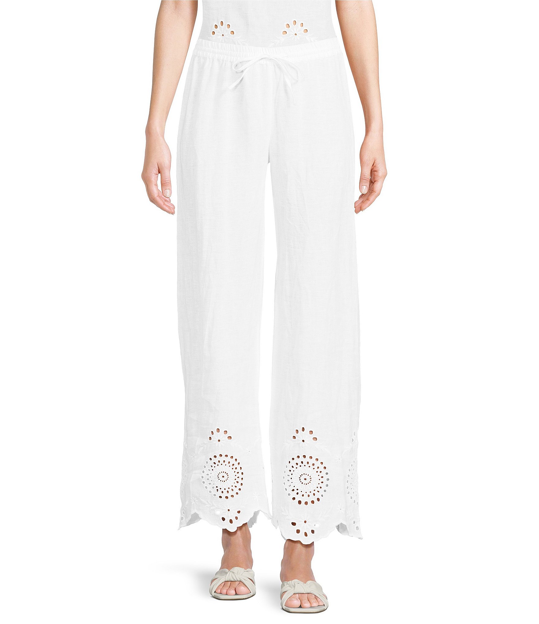 Charlie B. Coordinating Linen Eyelet Embroidered Mid Rise Drawstring ...