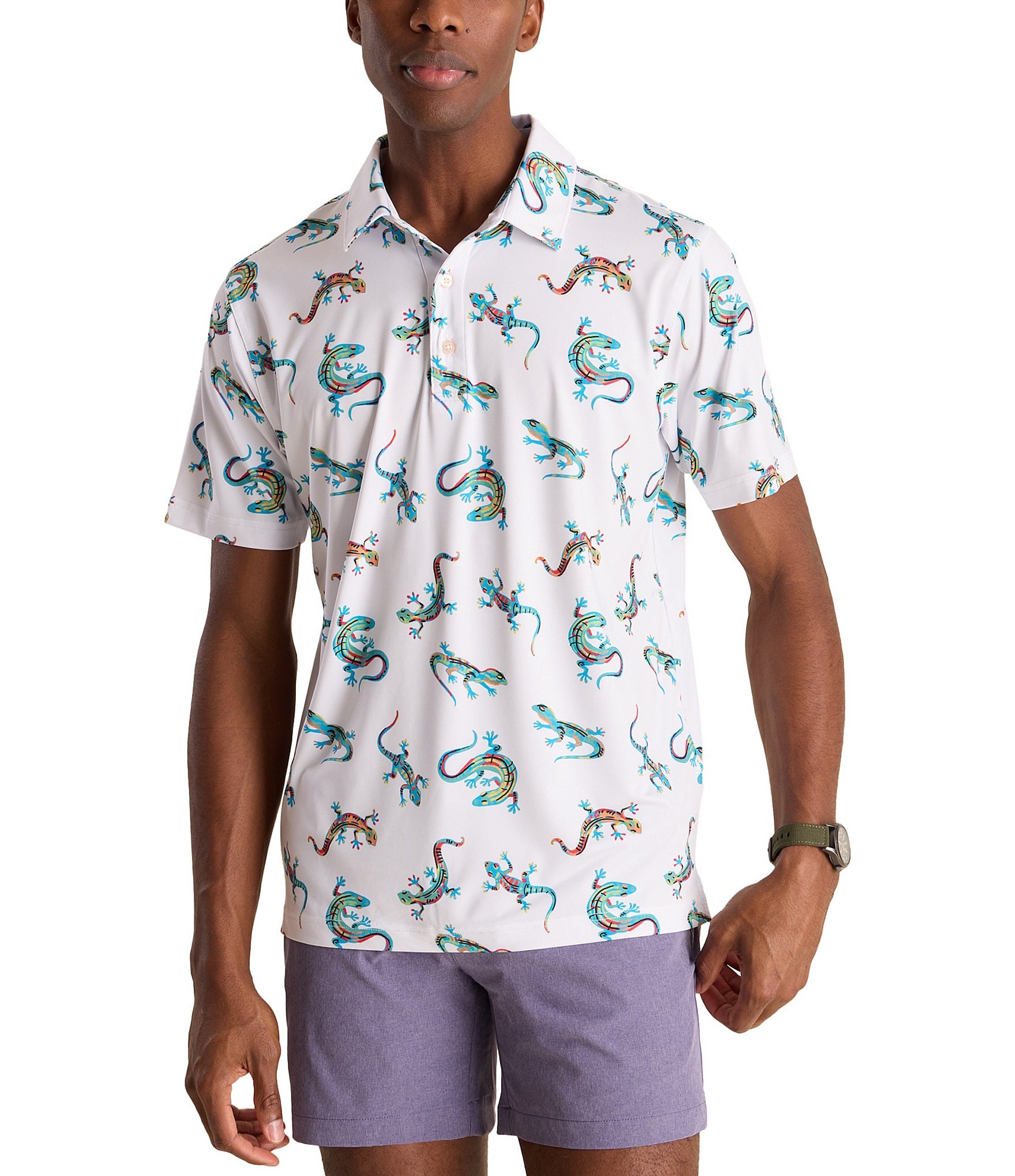 Chubbies Busy Lizard Short Sleeve Printed Peformance Polo Shirt | Dillard's