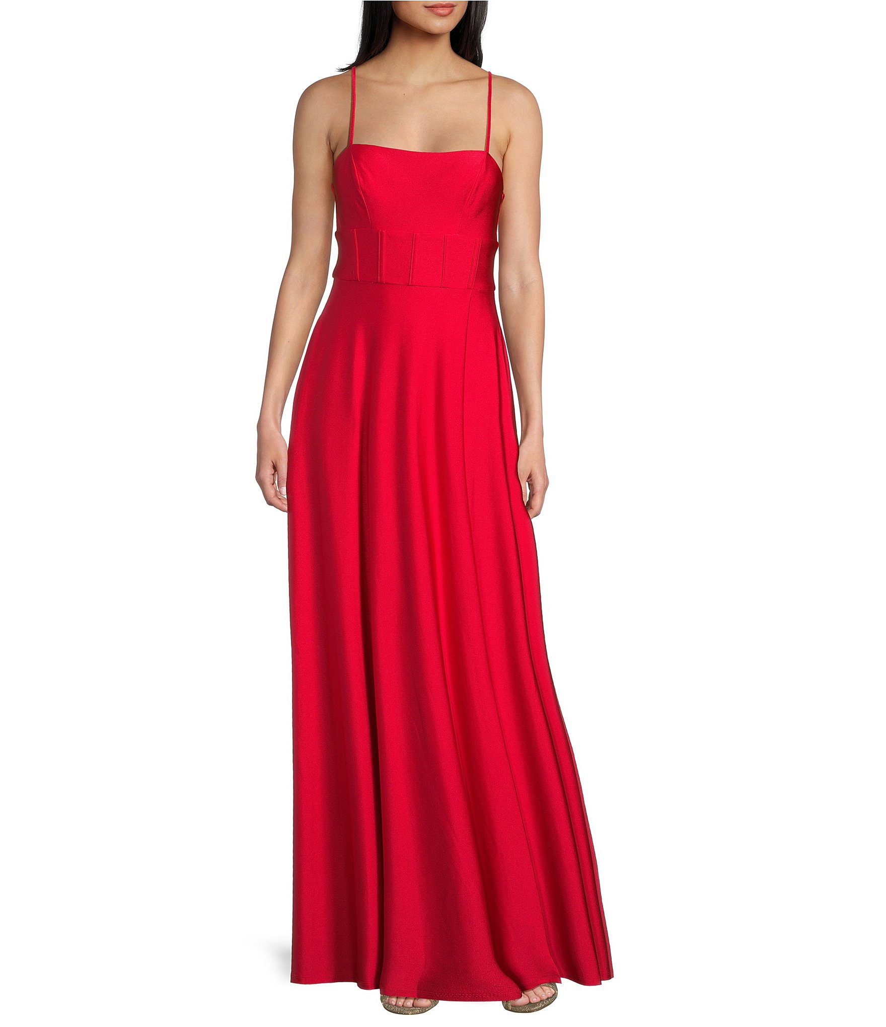 City Vibe Spaghetti Strap Straight Neck Corset A Line Dress Dillards