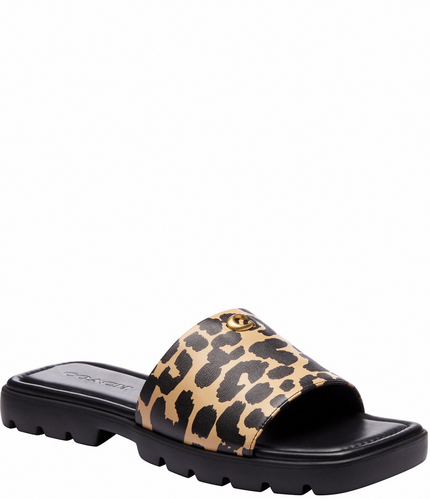 COACH Florence Leather Leopard Slide Sandals | Dillard's