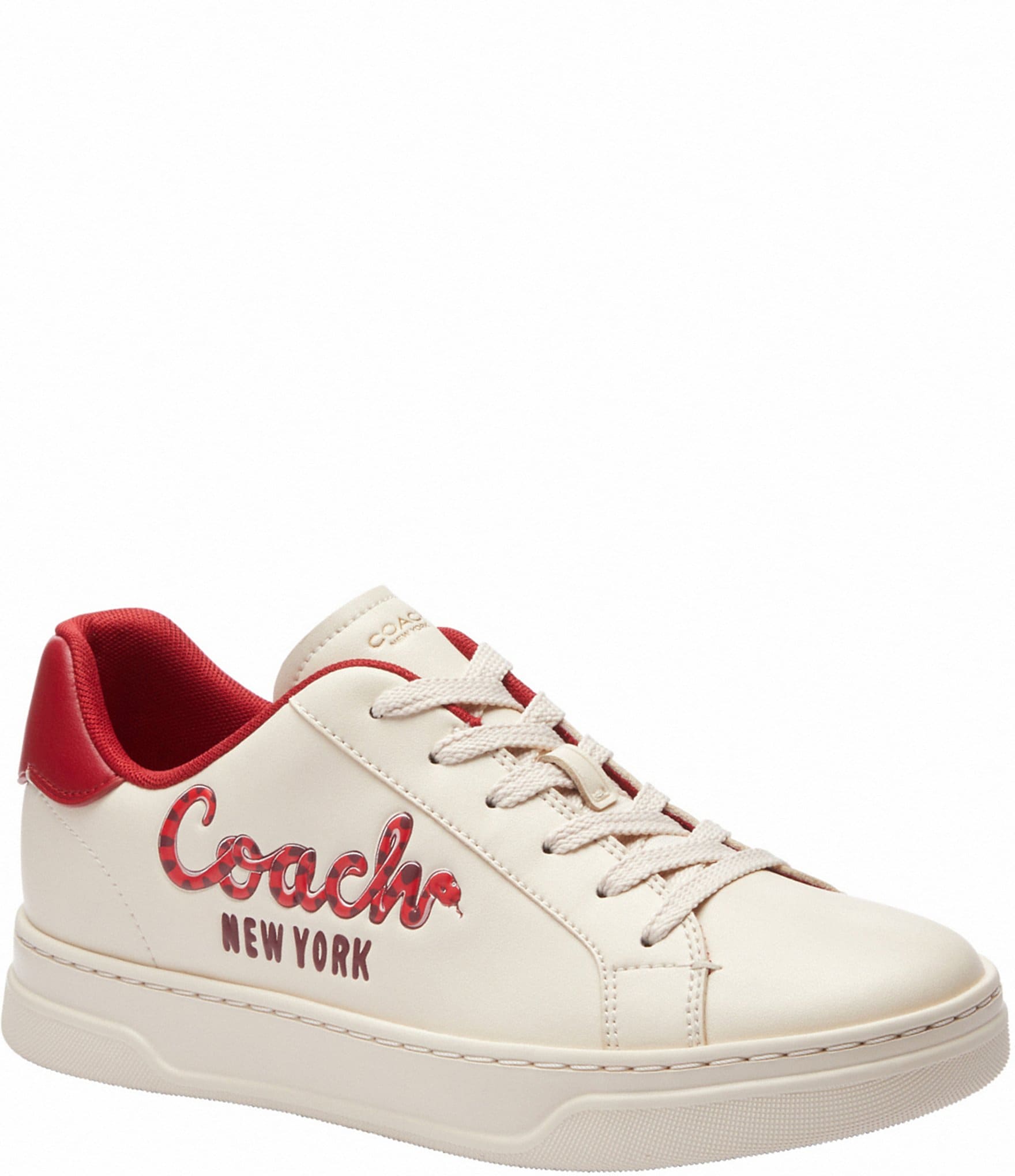 COACH High Line Leather Snake Script Lace Up Sneakers | Dillard's