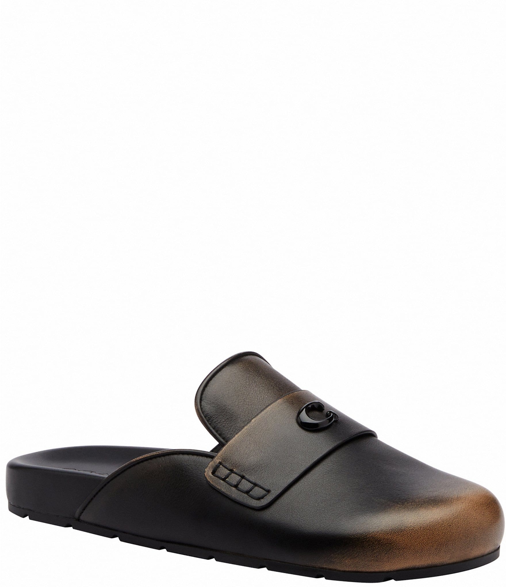 COACH Sculpted C Distressed Leather Logo Clogs | Dillard's