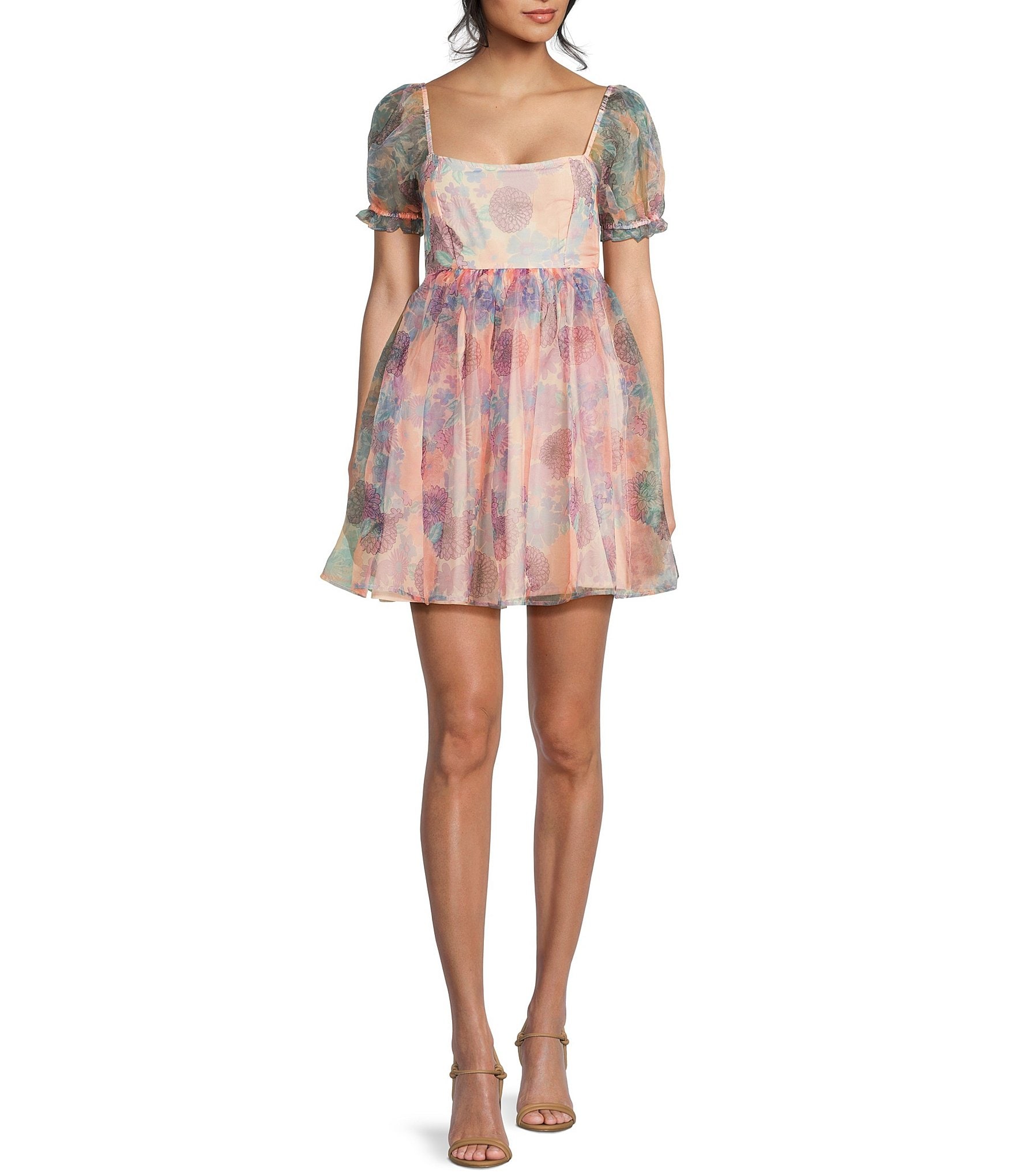 Coco Jaimeson Printed Puff Sleeve Full Skirt Dress Dillards