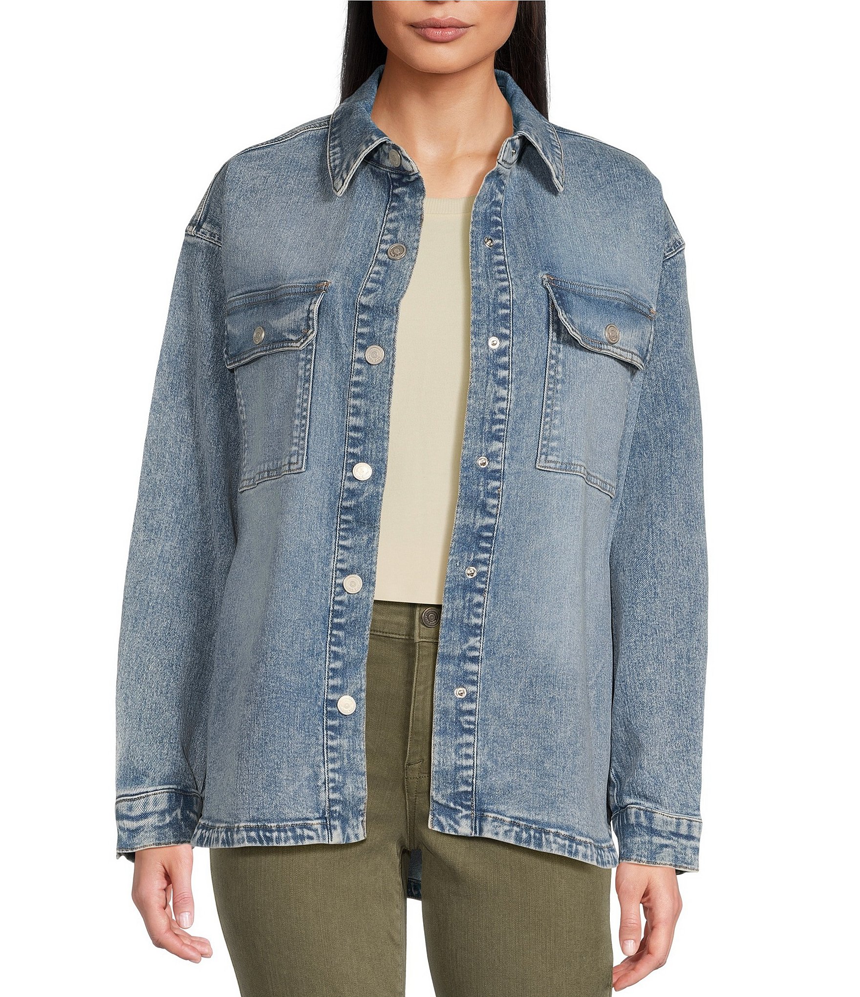 Code Bleu Denim Point Collar Long Sleeve Front Pocket Shacket | Dillard's