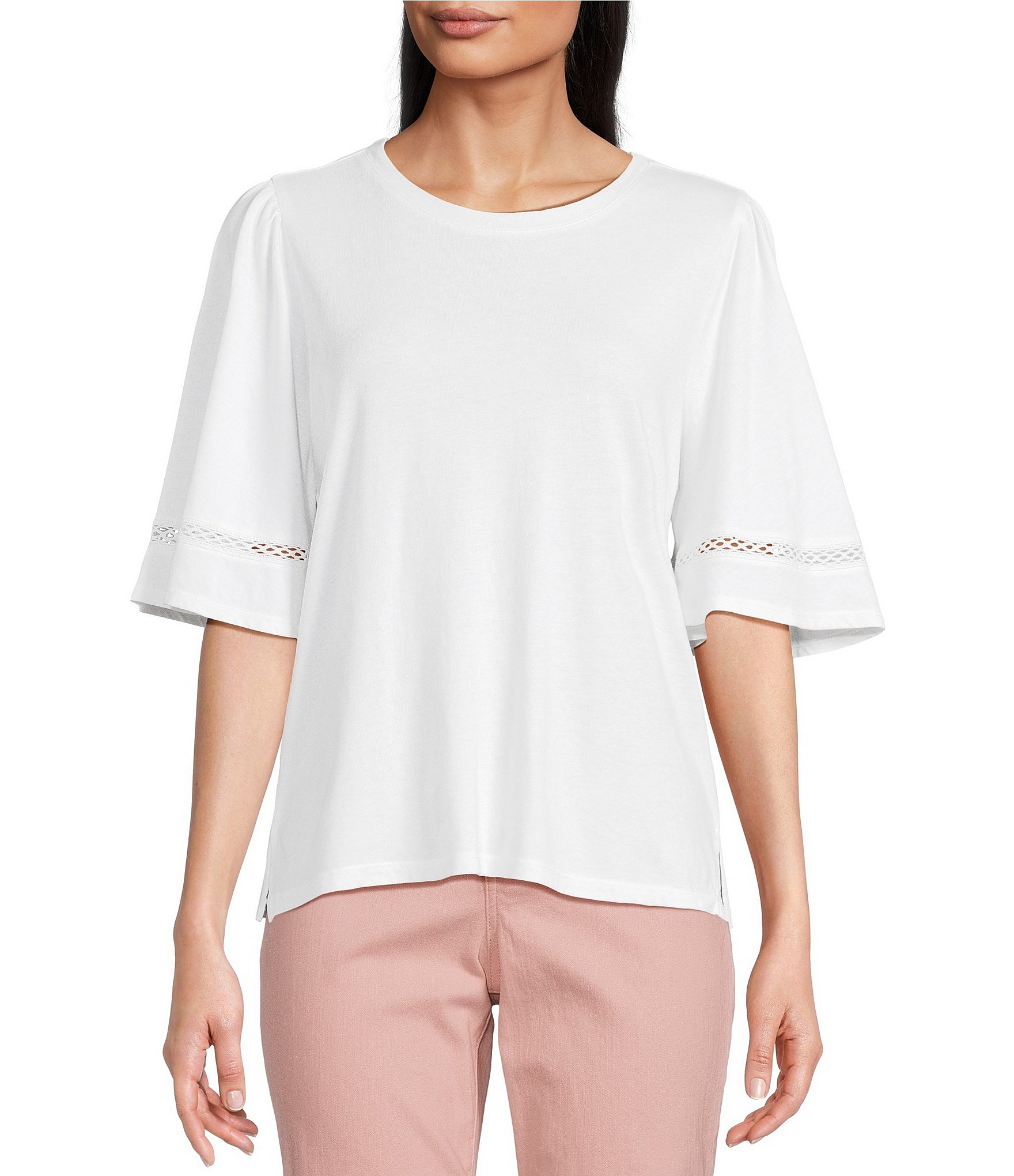 Code Bleu Knit Crew Neck Short Sleeve Crochet Trim Top | Dillard's