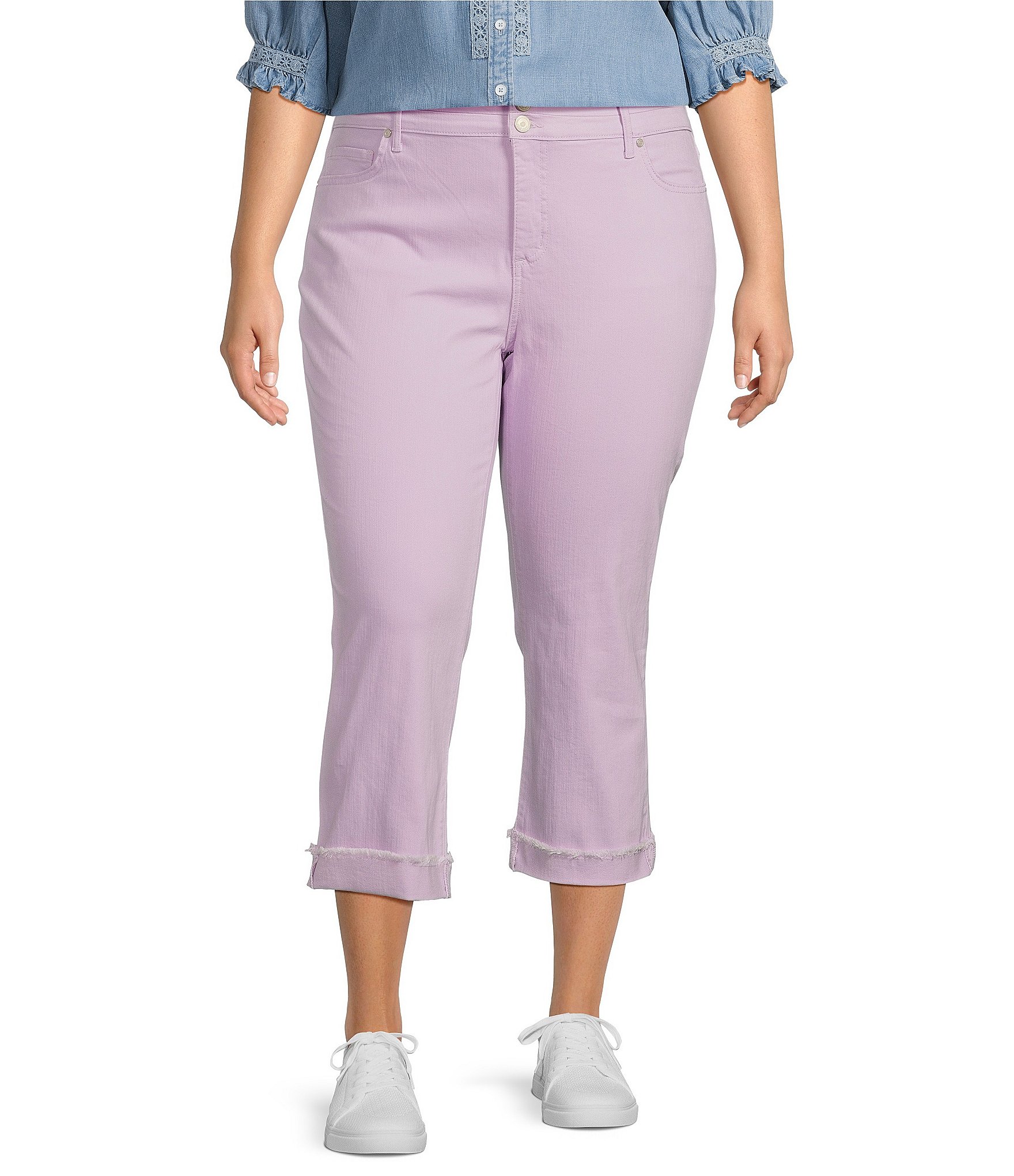 Code Bleu Plus Size MR Soho Mid-Rise Fray Cuff Hem Capri Jeans | Dillard's