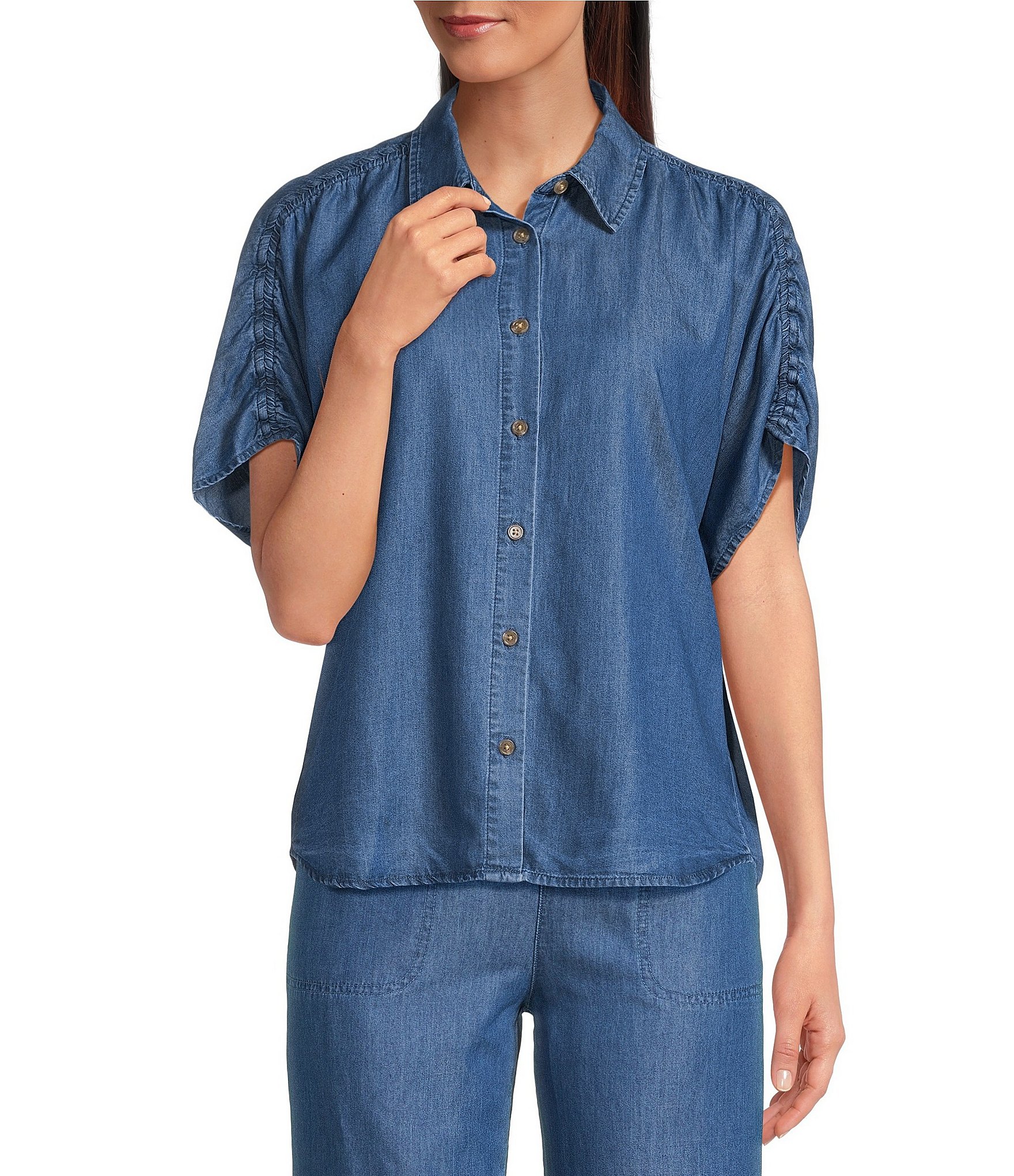 Code Bleu Point Collar Short Sleeve Button Down Shirt | Dillard's
