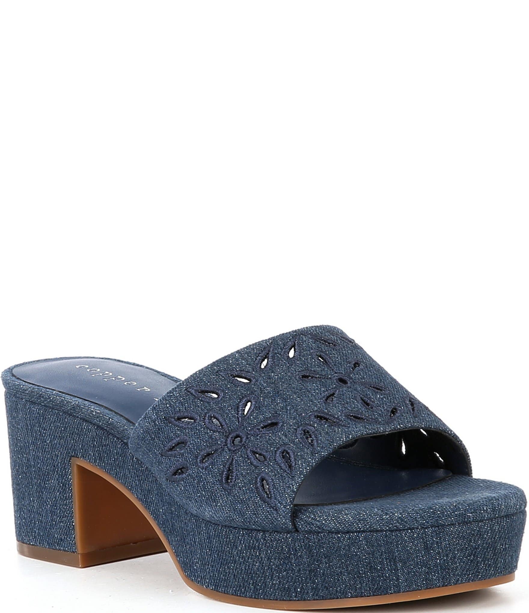 Copper Key Palm Denim Eyelet Slide Sandals | Dillard's