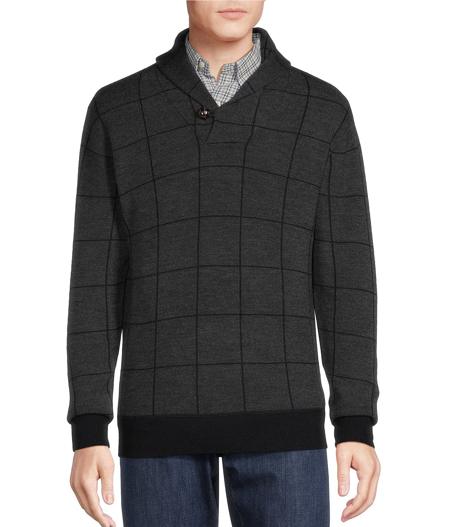 Cremieux Blue Label Down East Collection Windowpane Shawl Pullover ...